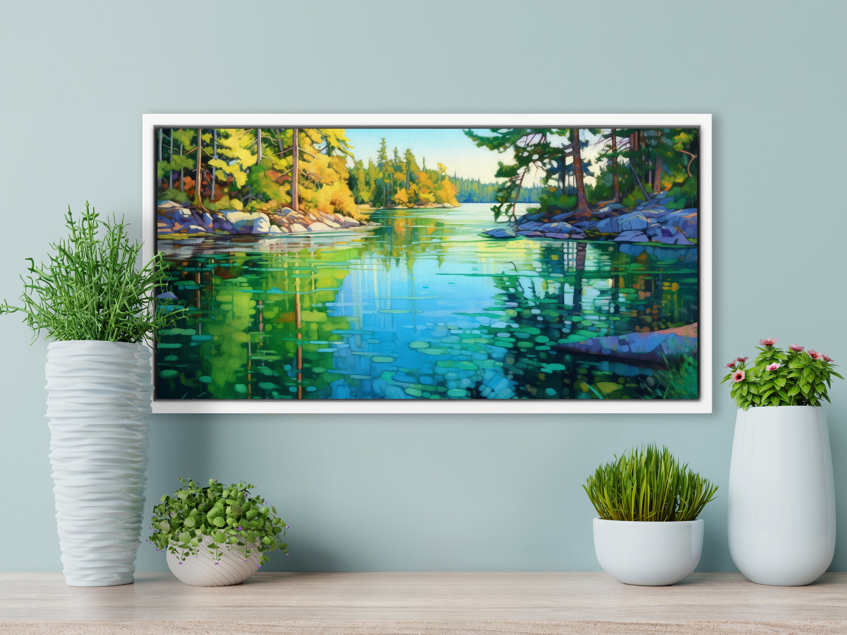 Lake View Canvas Print | 3 Panel Wall Art | | River Cabin Decor | Lake ...
