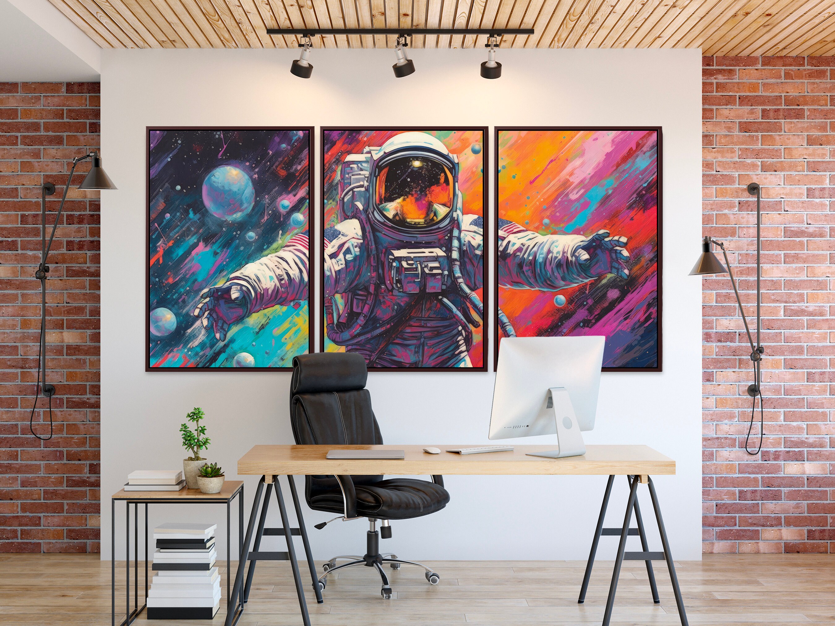 Psychedelic Galaxy Astronaut Canvas Print | 3 Panel Wall Art | Space ...