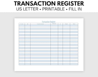 Checkbook Register Printable Transaction Log Fillable PDF Expense ...