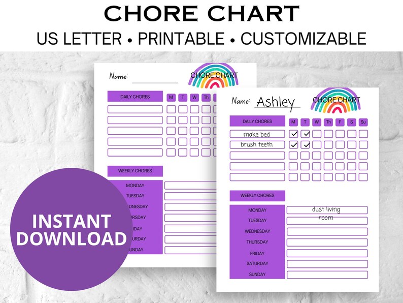 Chore Chart Printable Rainbow - Etsy