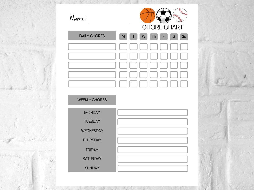 Chore Chart Printable Sports - Etsy