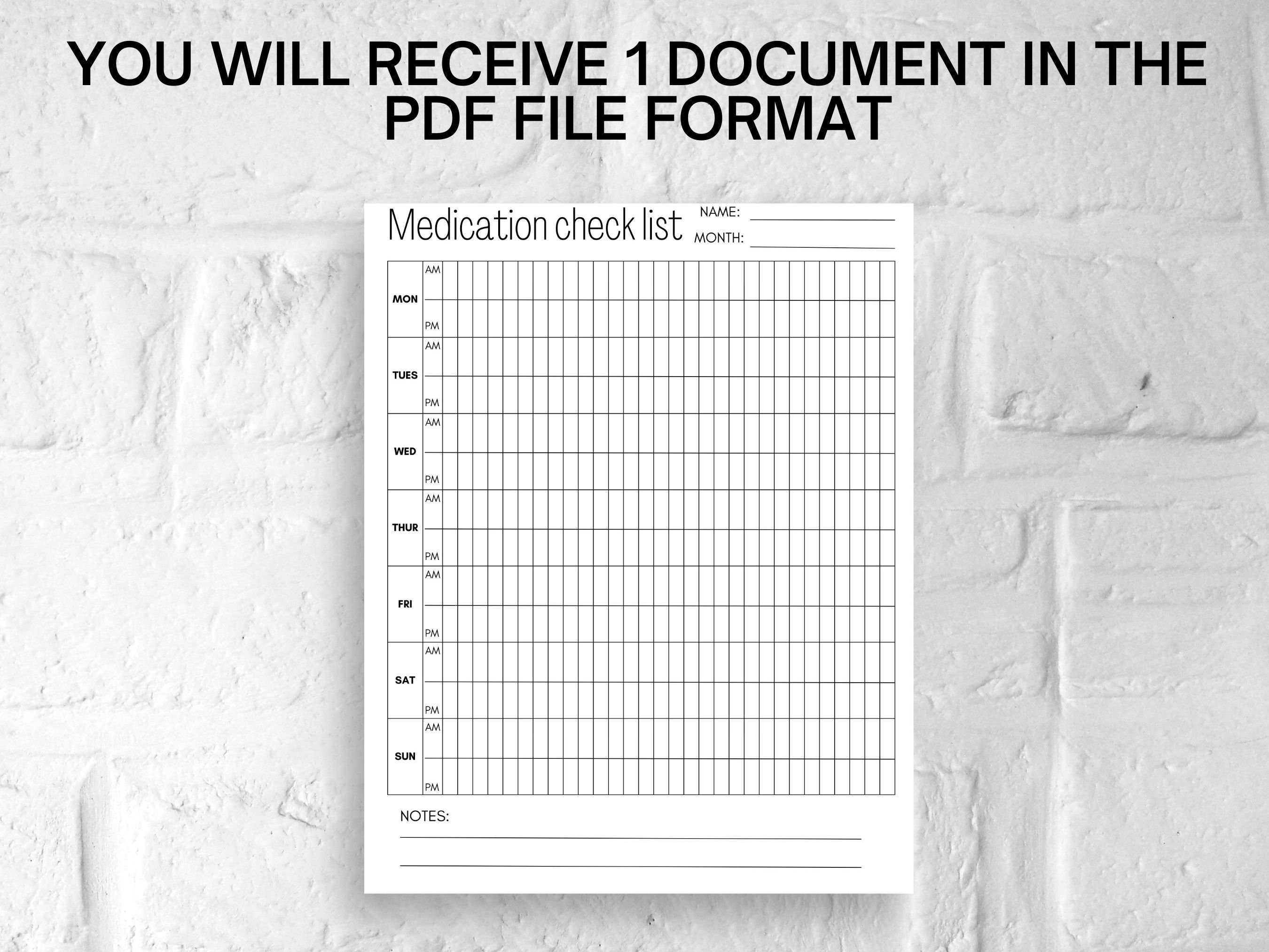 Medication Check List - Etsy