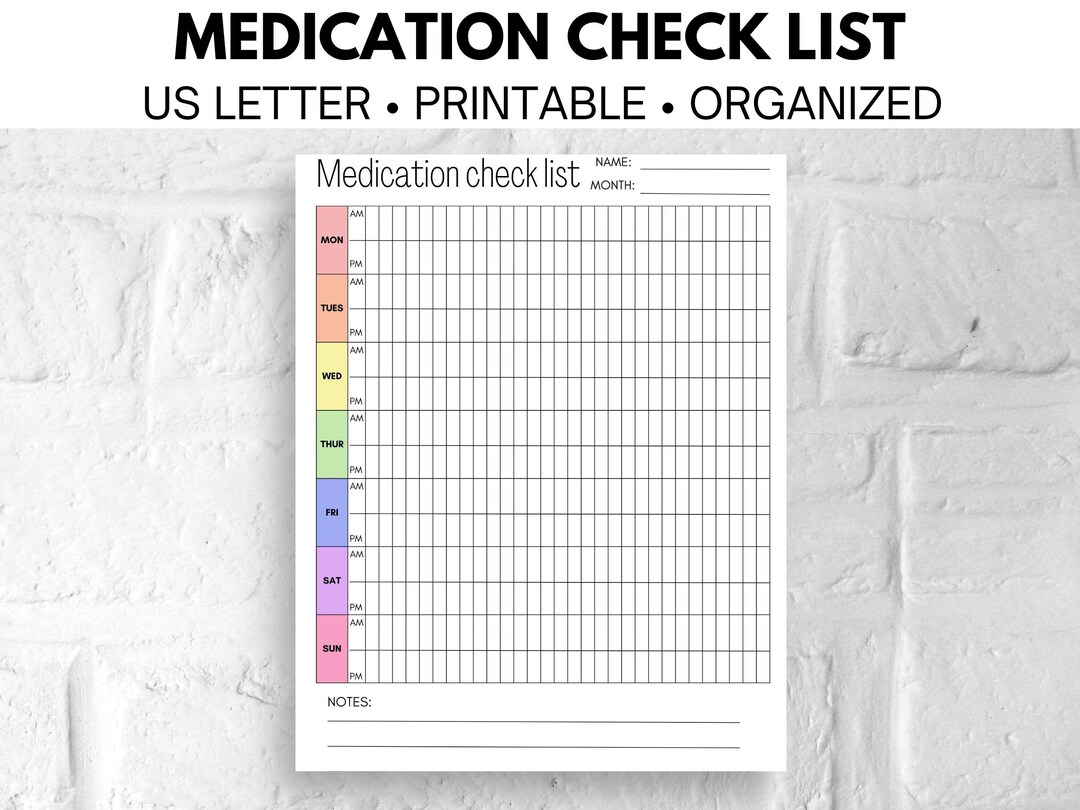 Medication Check List Colorful - Etsy