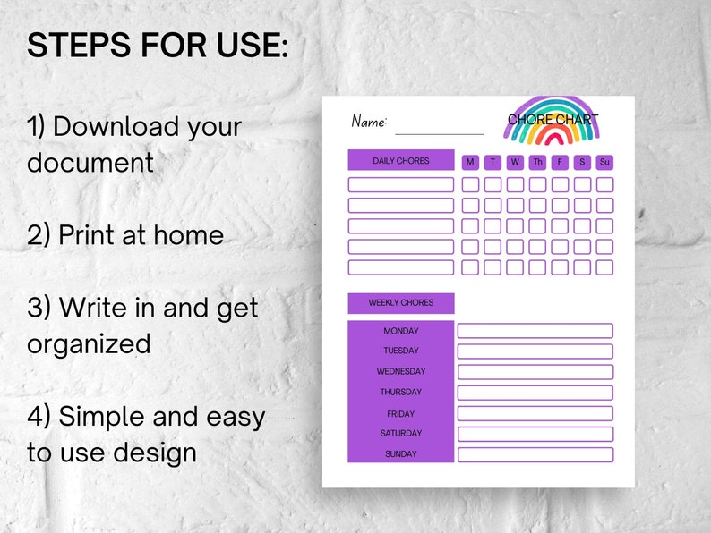 Chore Chart Printable Rainbow - Etsy
