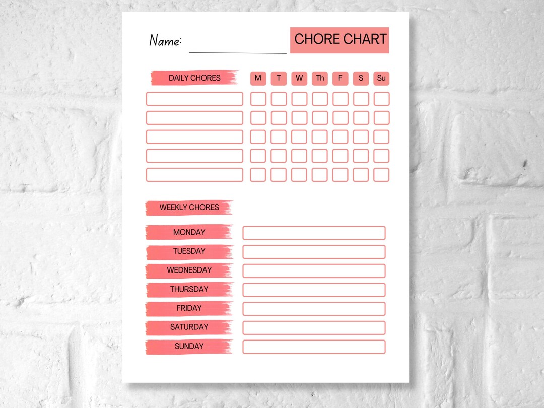 Chore Chart Printable Pink - Etsy