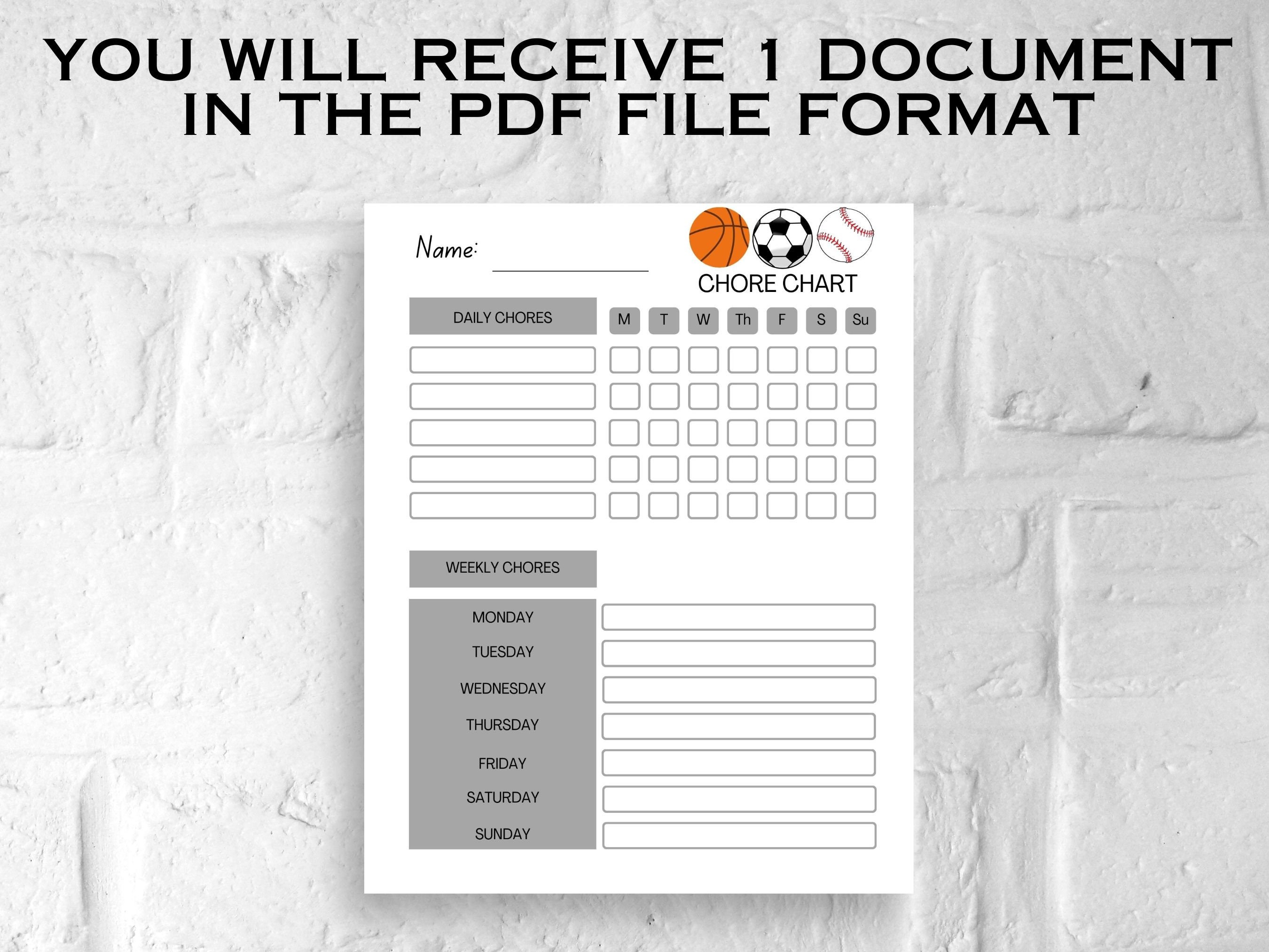Chore Chart Printable Sports - Etsy