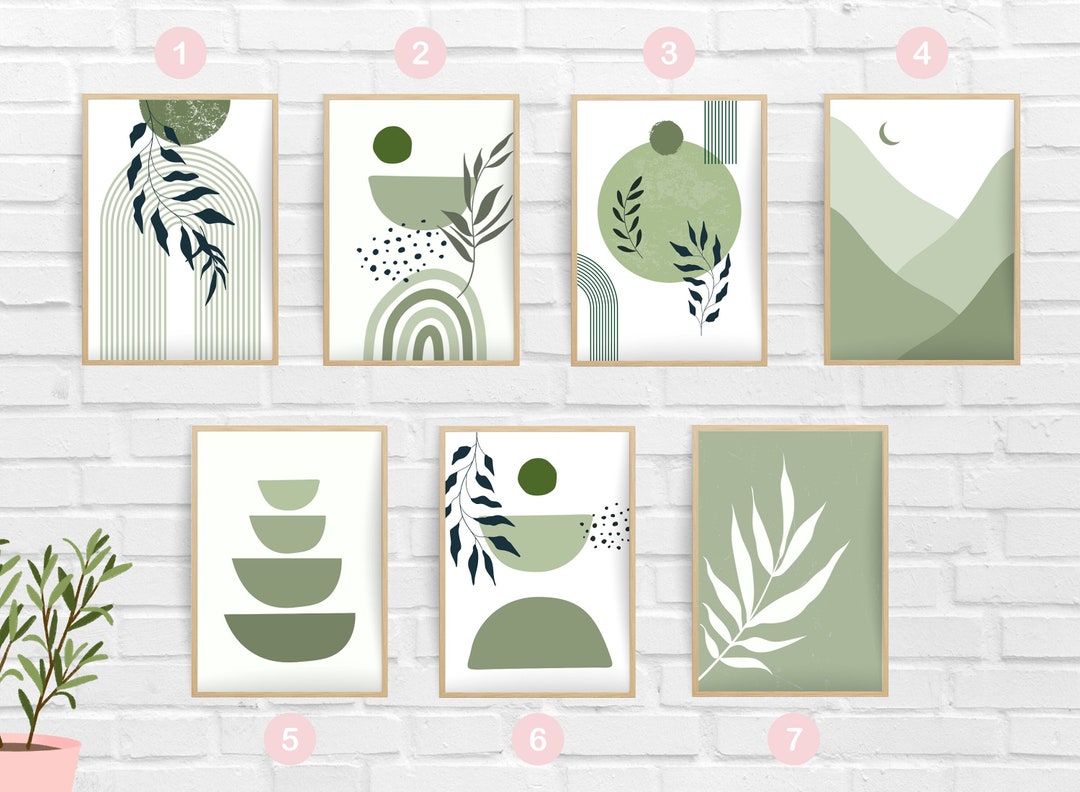 Minimalistic Green Boho Wall Art Botanical Wall Prints Abstract Wall ...