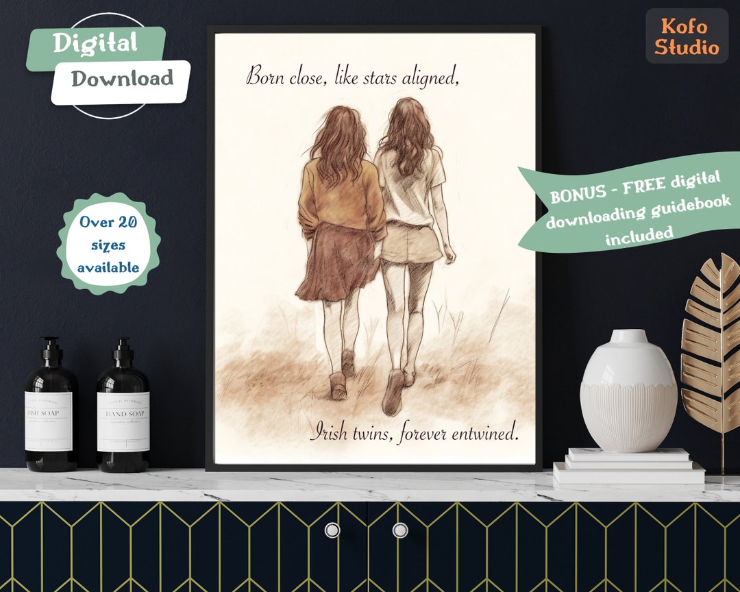 Sister Print, Irish Twins Painting Instant Digital Download Wall Art ...