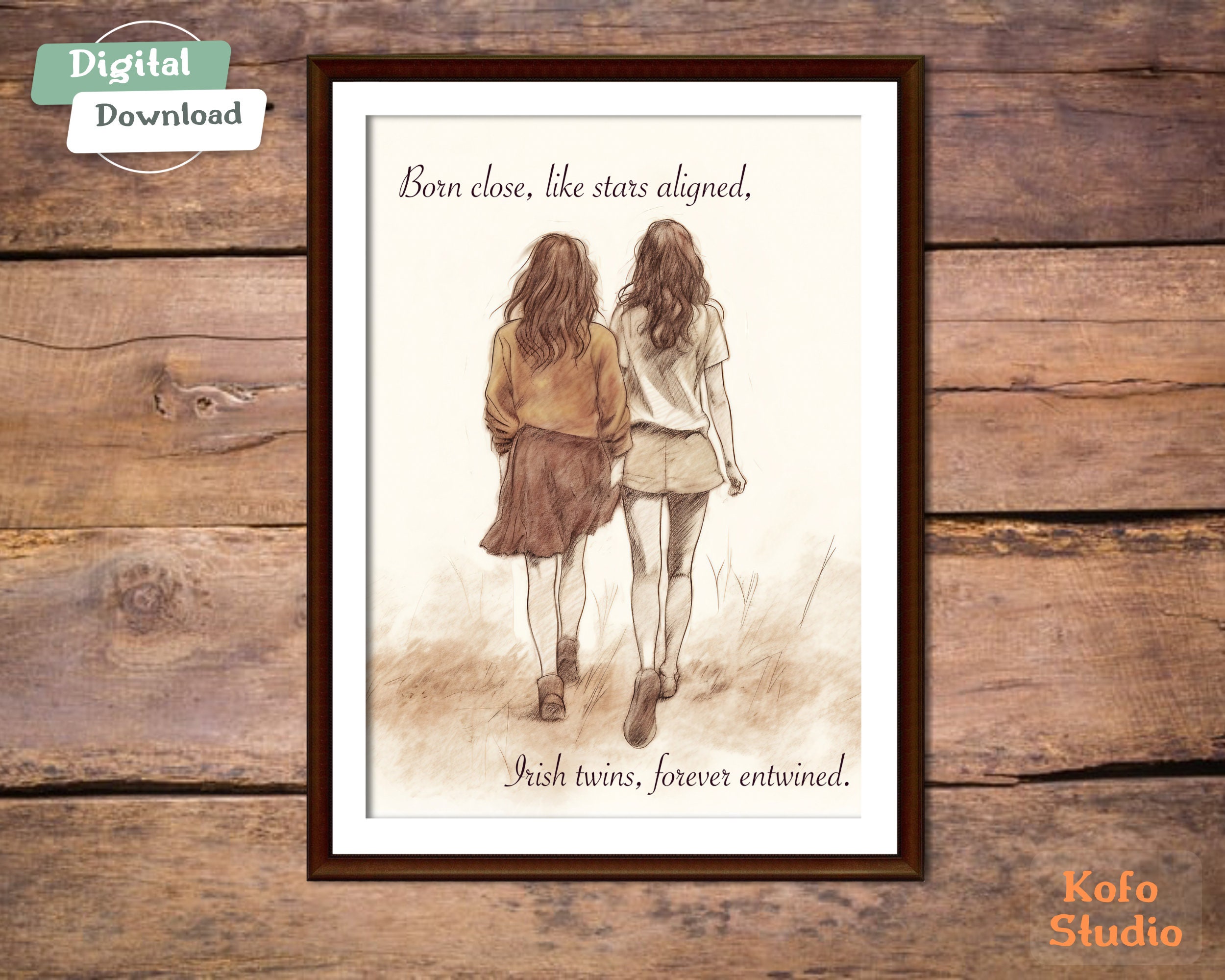 Sister Print, Irish Twins Painting Instant Digital Download Wall Art ...