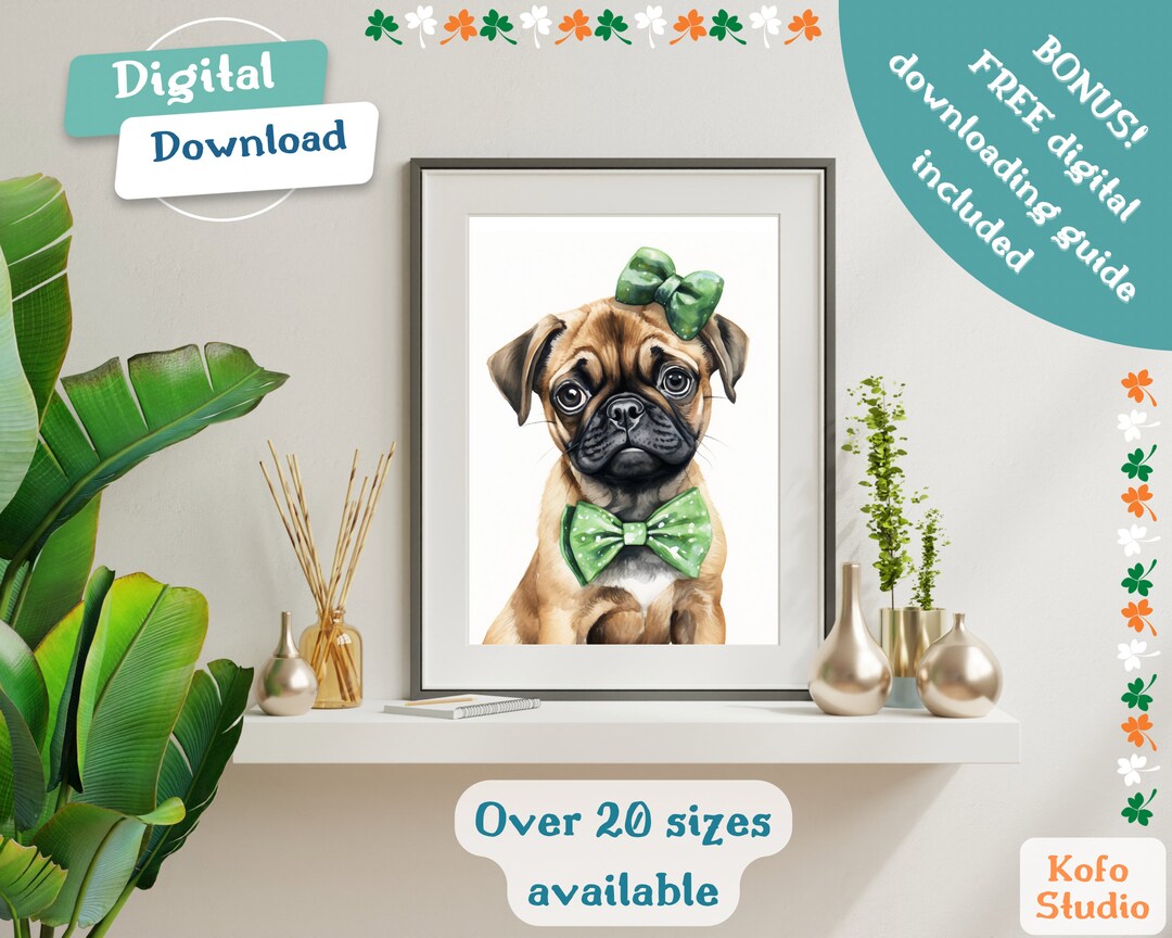 Pug in Ireland Instant Digital Download Watercolour Painting Gift for ...
