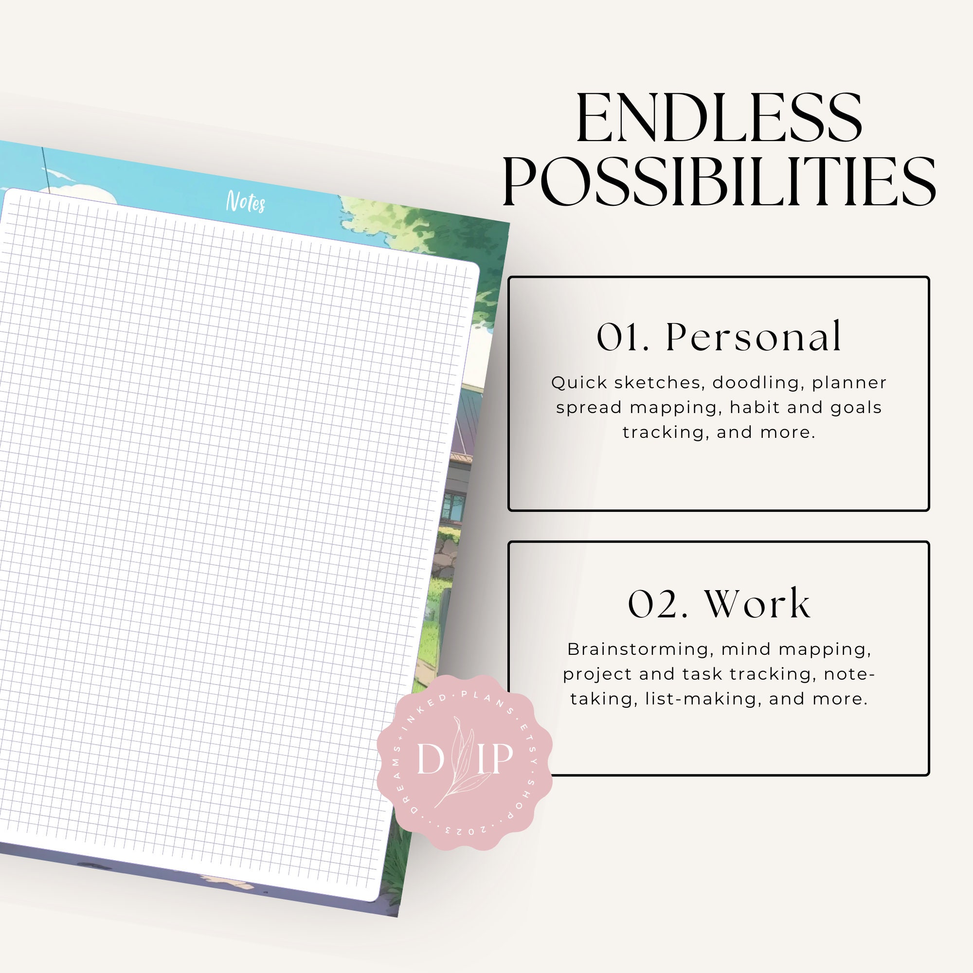 Anime Grid Page Printable, Planner Inserts, Notes, A4/a5/letter/half ...