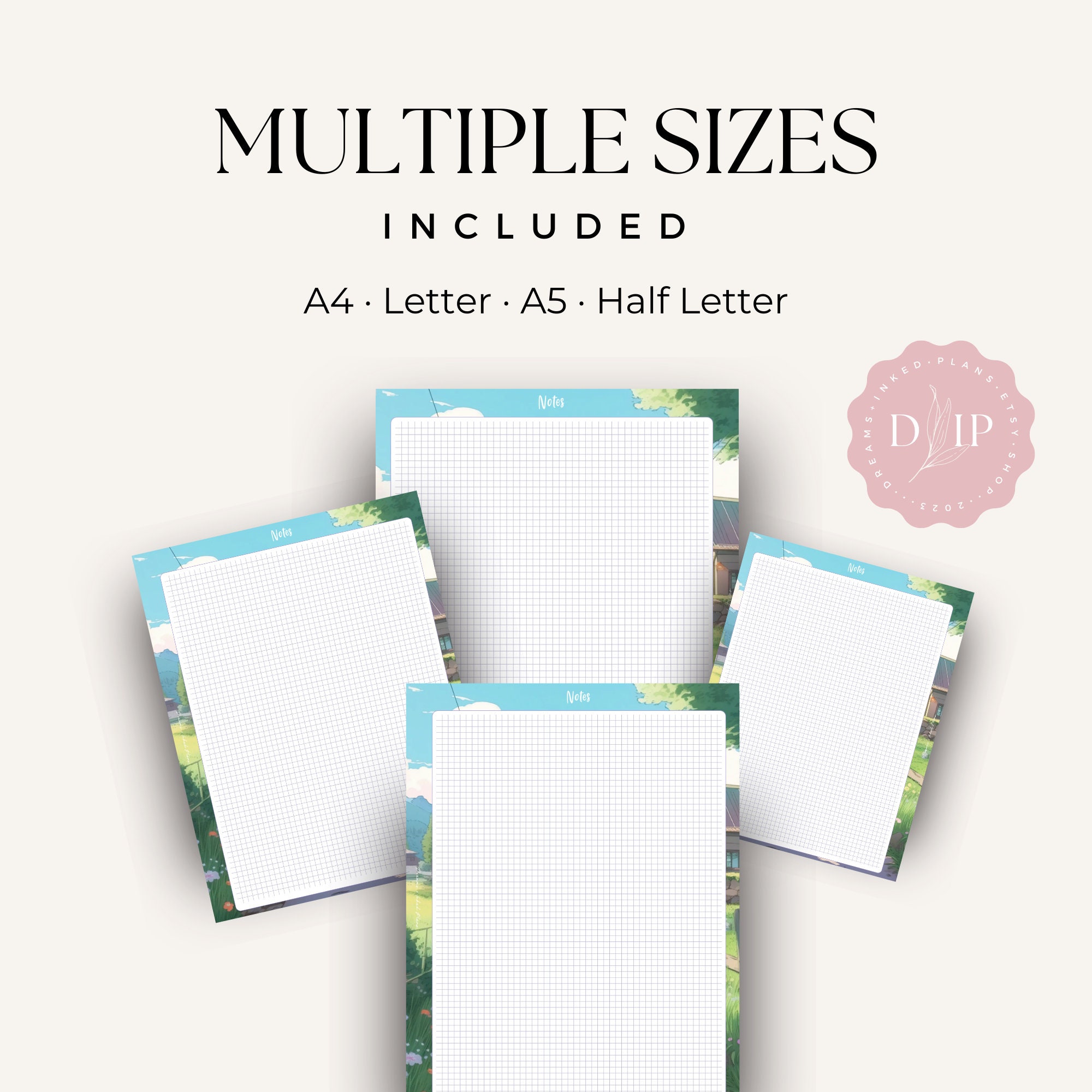 Anime Grid Page Printable, Planner Inserts, Notes, A4/a5/letter/half ...