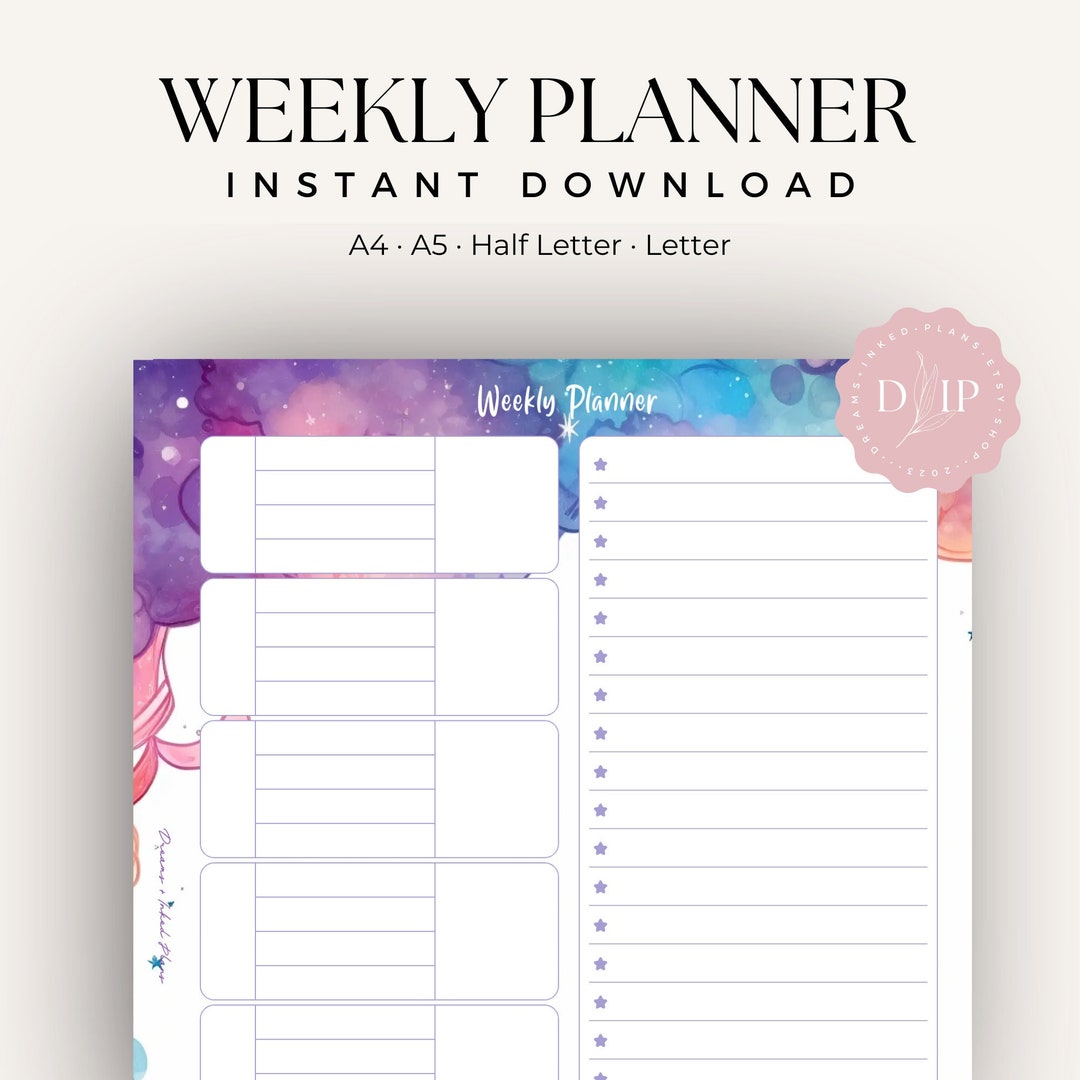 Anime Weekly Planner, Week at a Glance Printable, Weekly Planner ...