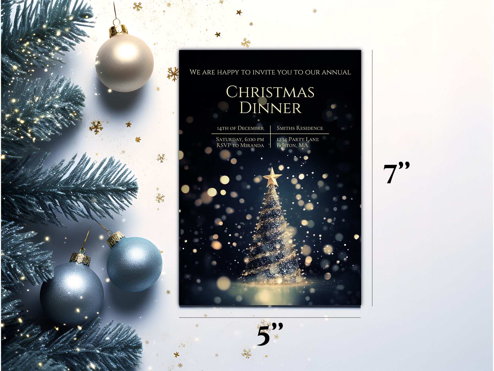 Editable Christmas Dinner Invitation, Dark Theme Party Invitation ...