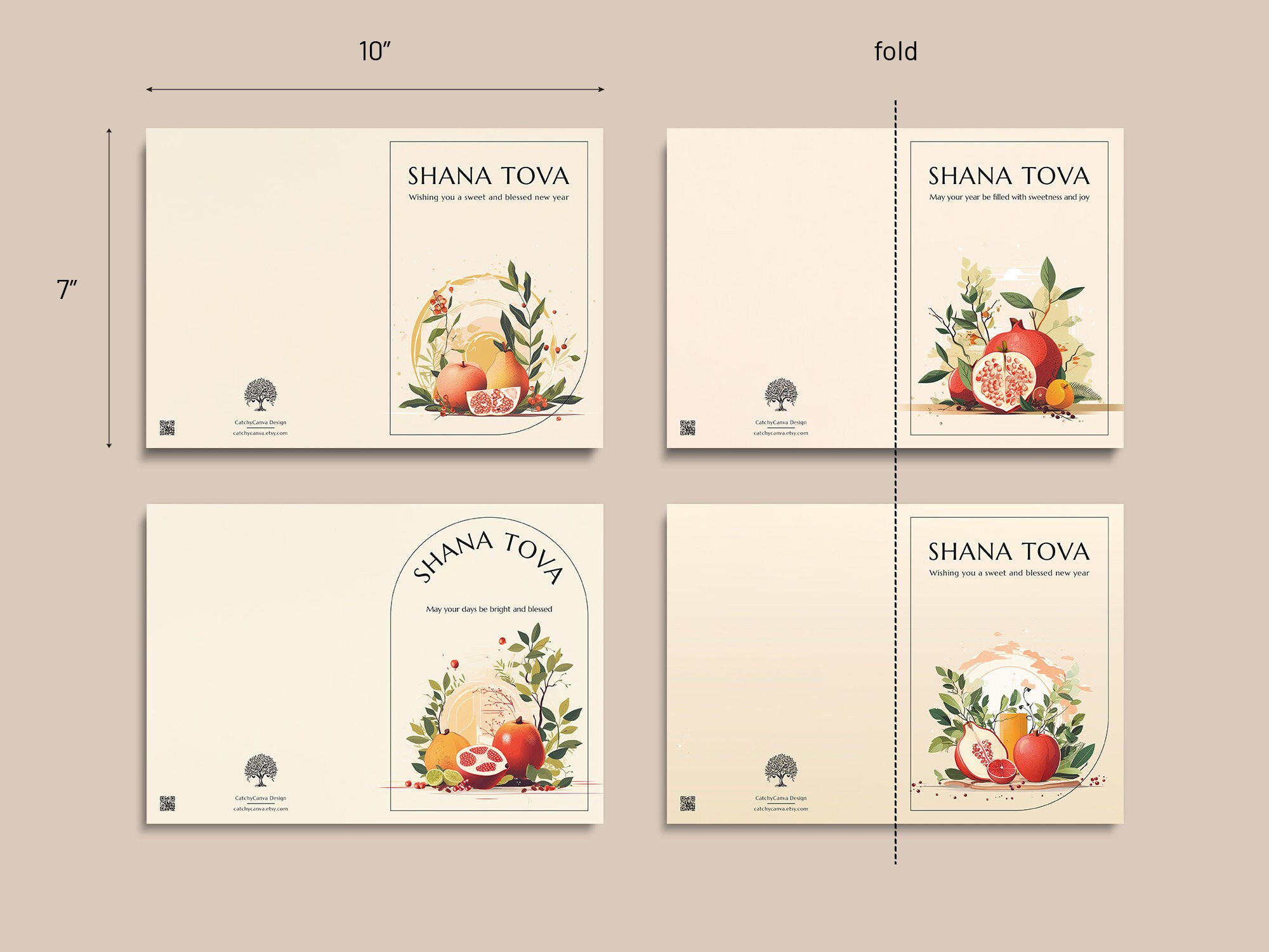 4 Printable Rosh Hashanah Greetings Cards | Shana Tova | Jewish New ...