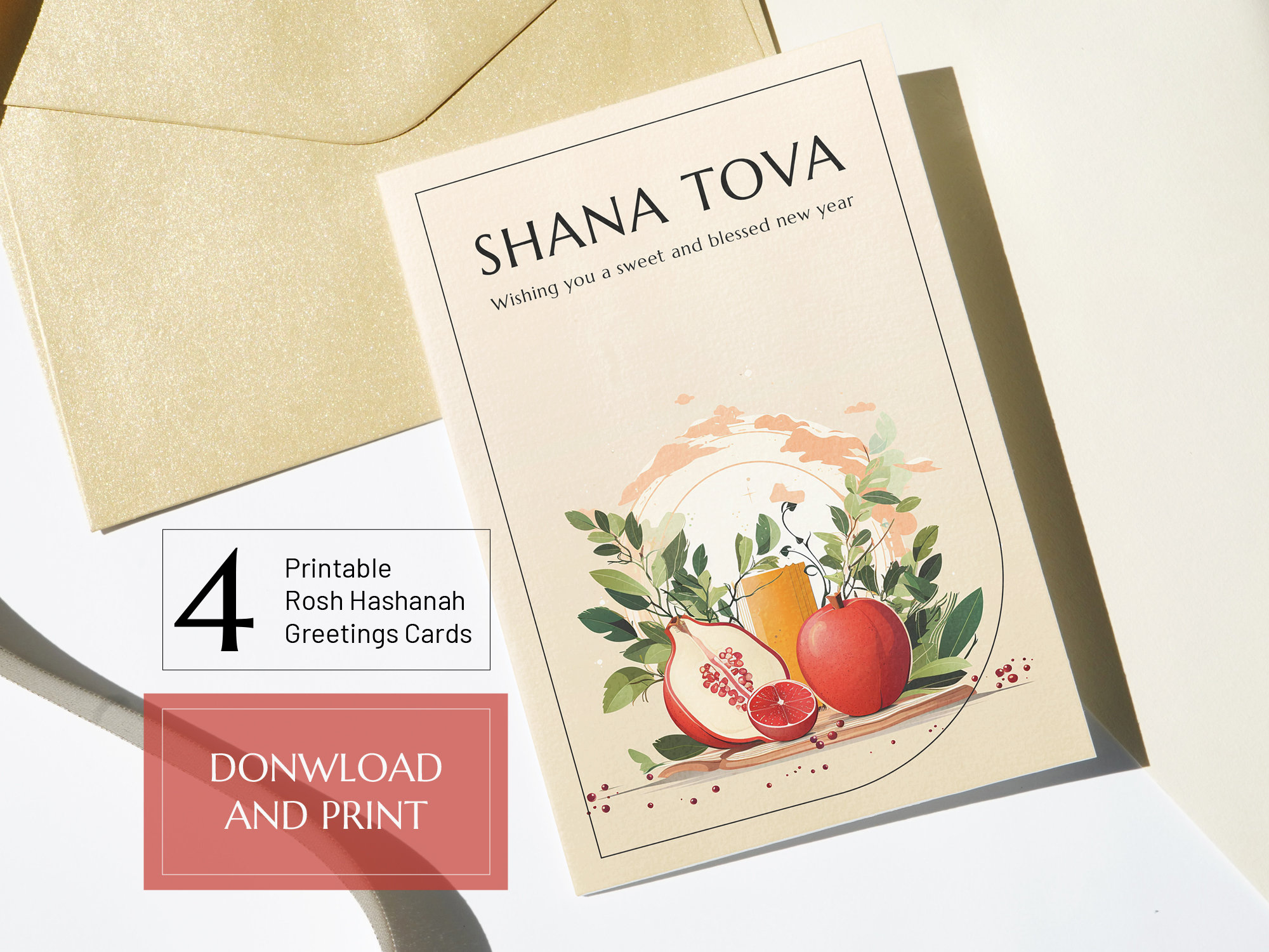 4 Printable Rosh Hashanah Greetings Cards | Shana Tova | Jewish New ...