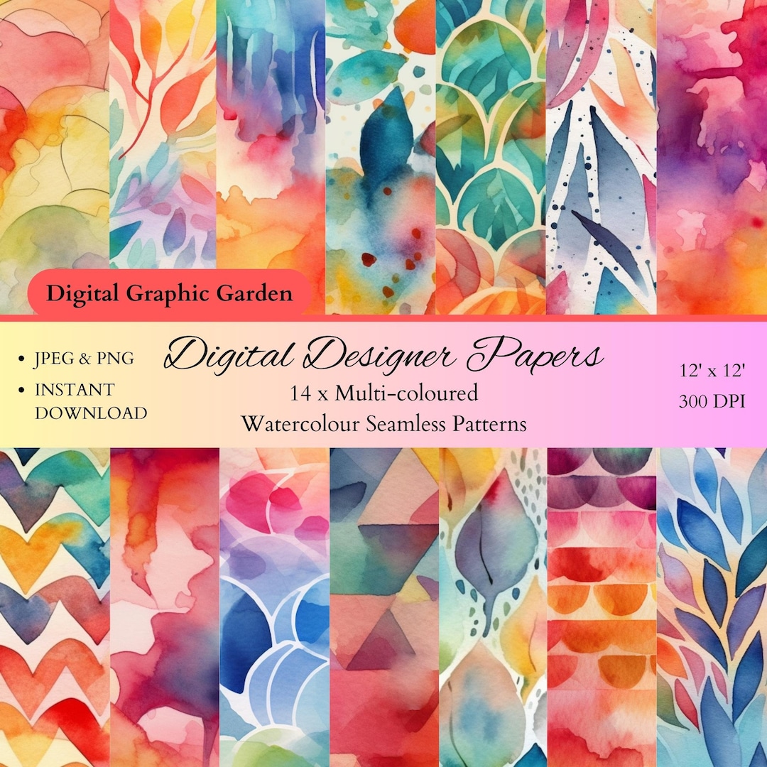 Multicolored Watercolor Digital Paper Watercolor Scrapbook - Etsy