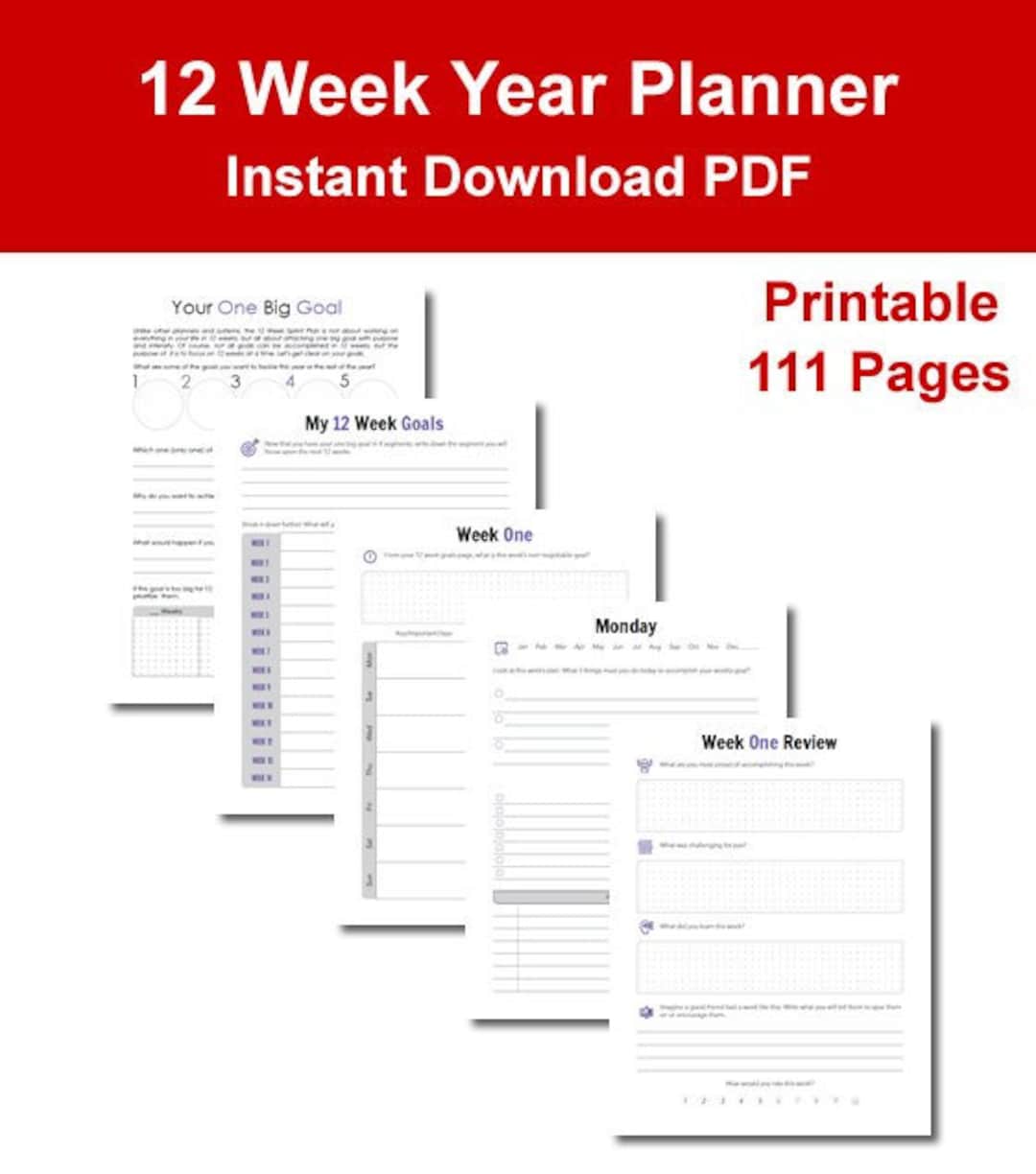 12 Week Year Planner PDF Instant Download 111-pages - Etsy