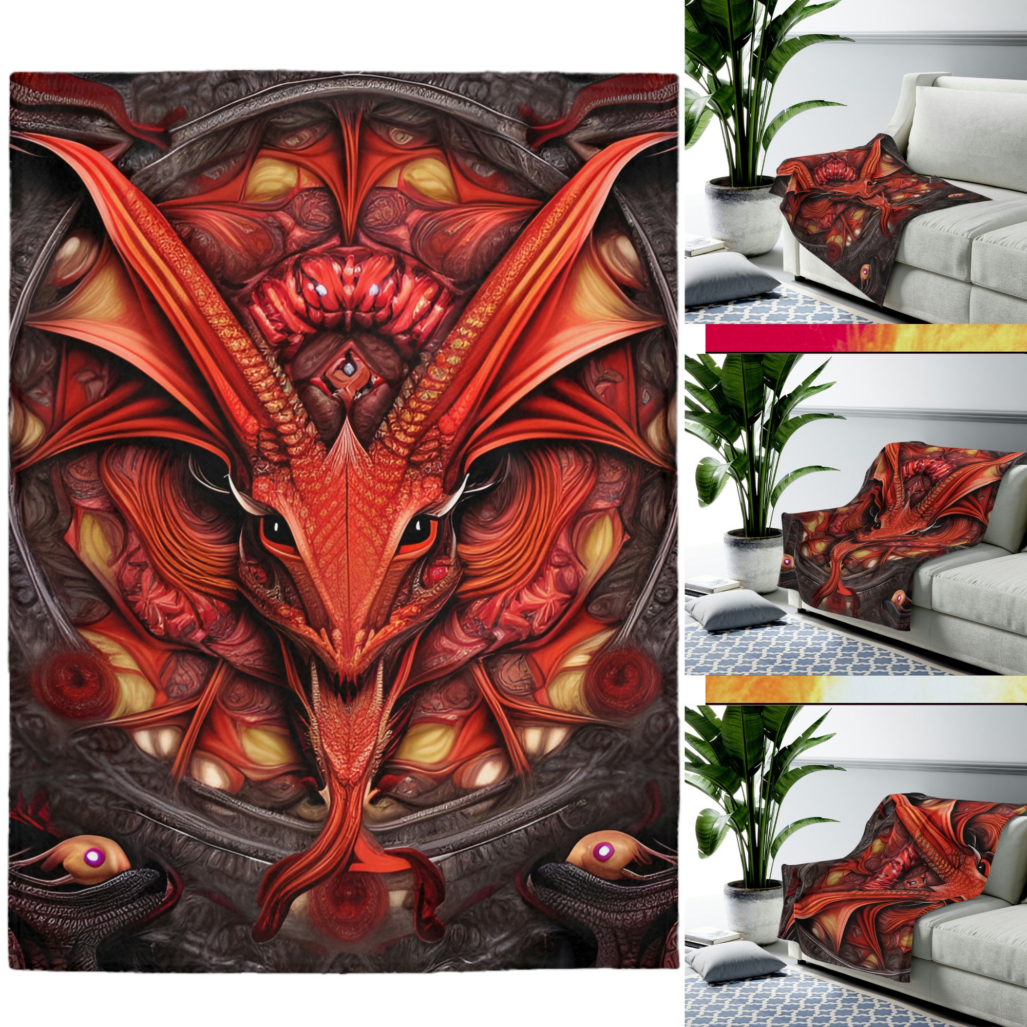 Red Dragon Couch Blanket Throw Gift for Dragon Lover Gift for Her Gift ...