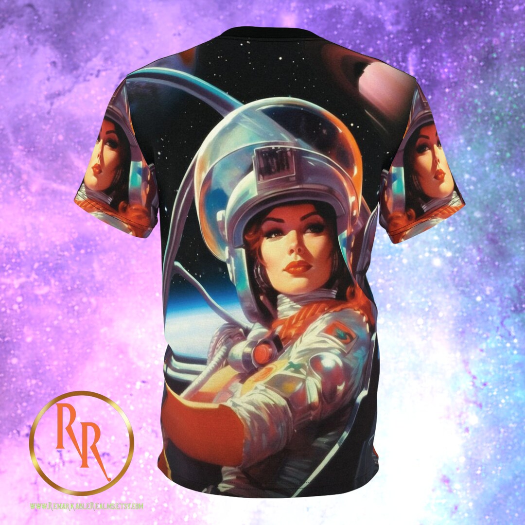 Female Astronaut All Over Print Polyester Tee Retro Sci Fi Print Shirt ...