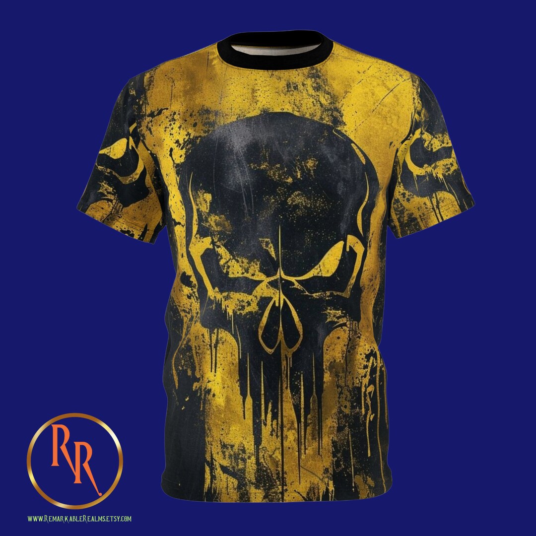 Skull All Over Print Polyester Tee Grunge Artwork Tee Unique Gift Idea ...