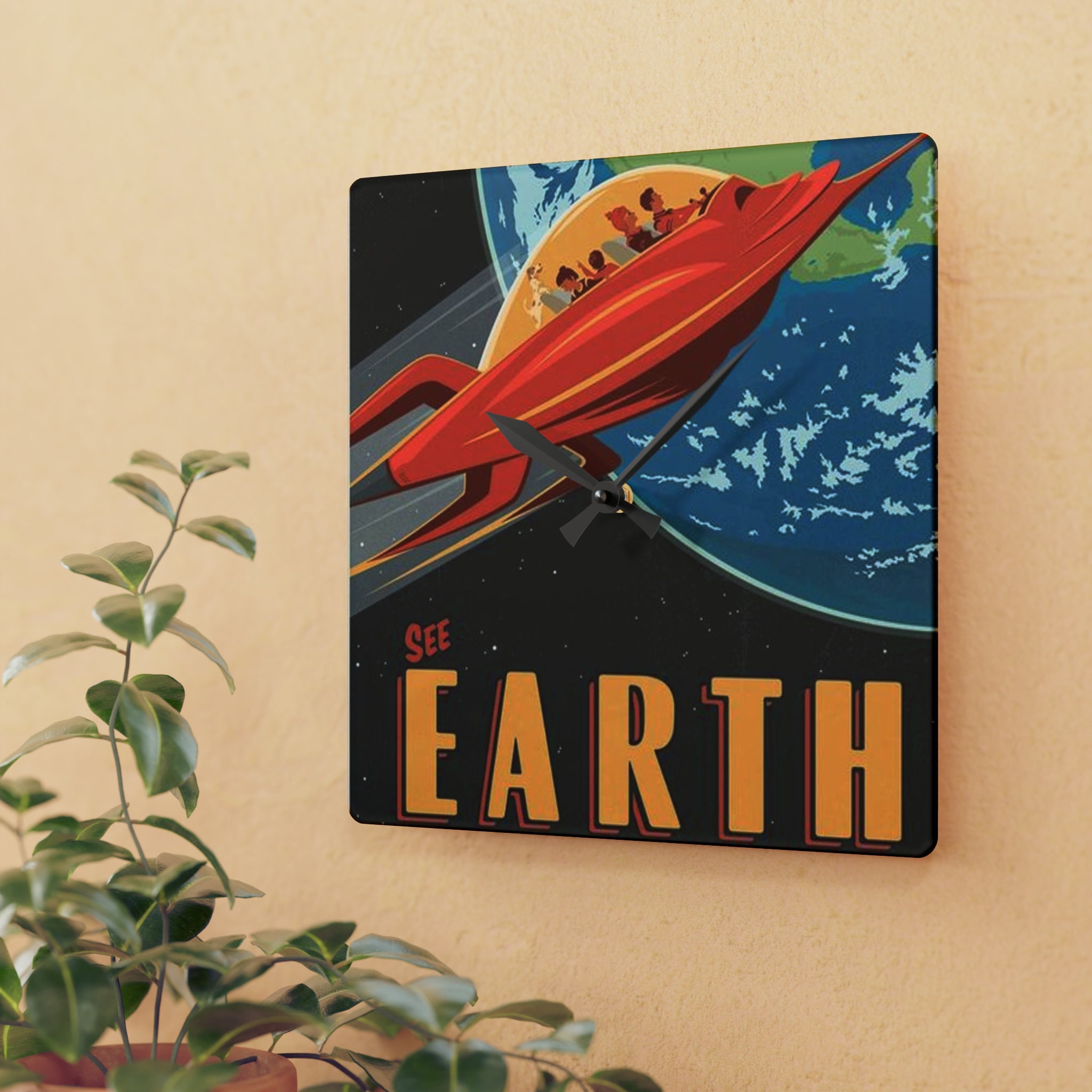 Retro Futurism Rocket Wall Clock Art Deco Clock Cool Colorful Retro ...