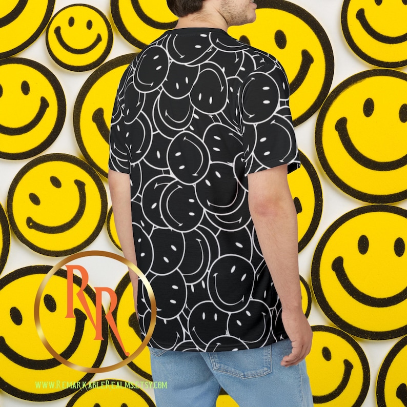 Black White Smiley Face All Over Print Polyester Tee – Streetwear ...