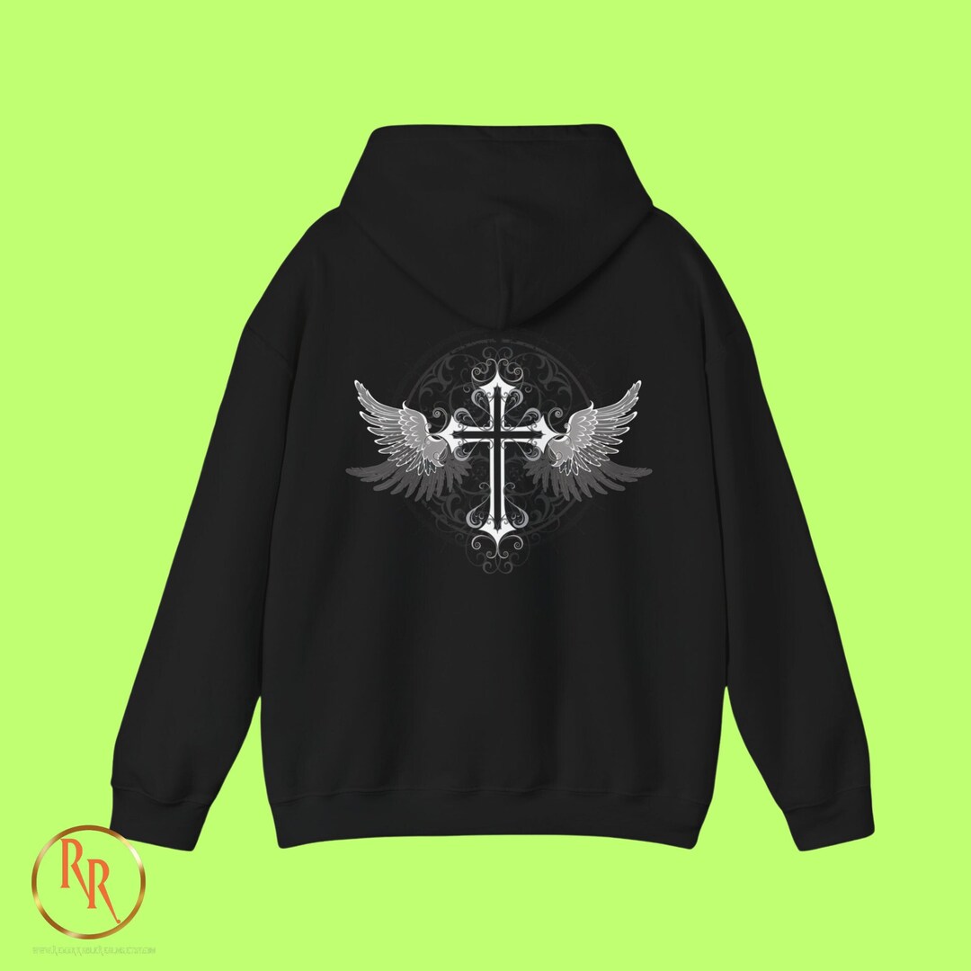 Gothic Winged Cross Hoodie: Macabre Dark Academia Fleece Sweatshirt - Etsy