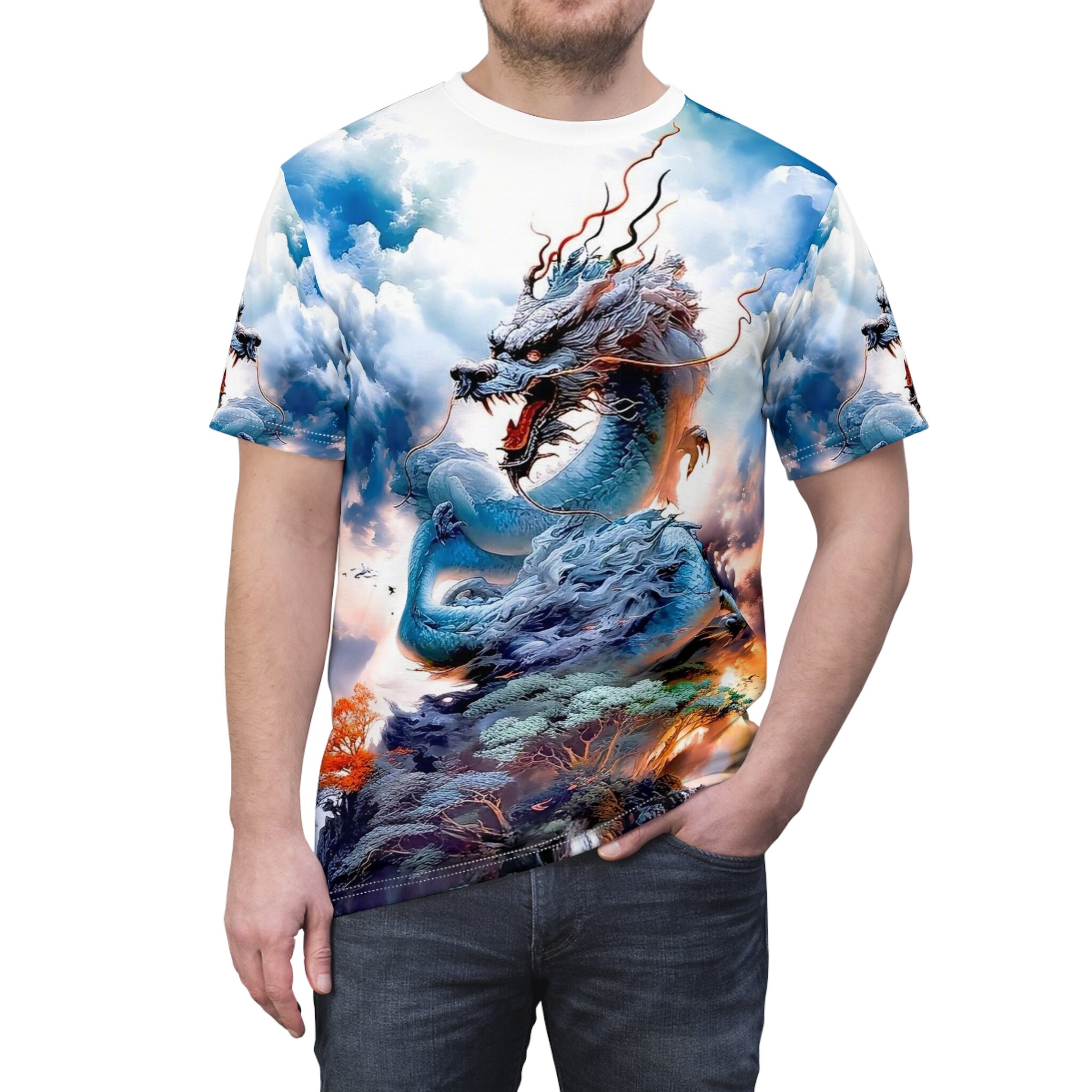 Dragon All Over Print Tee Warrior Graphic Print Shirt Military Gift T ...