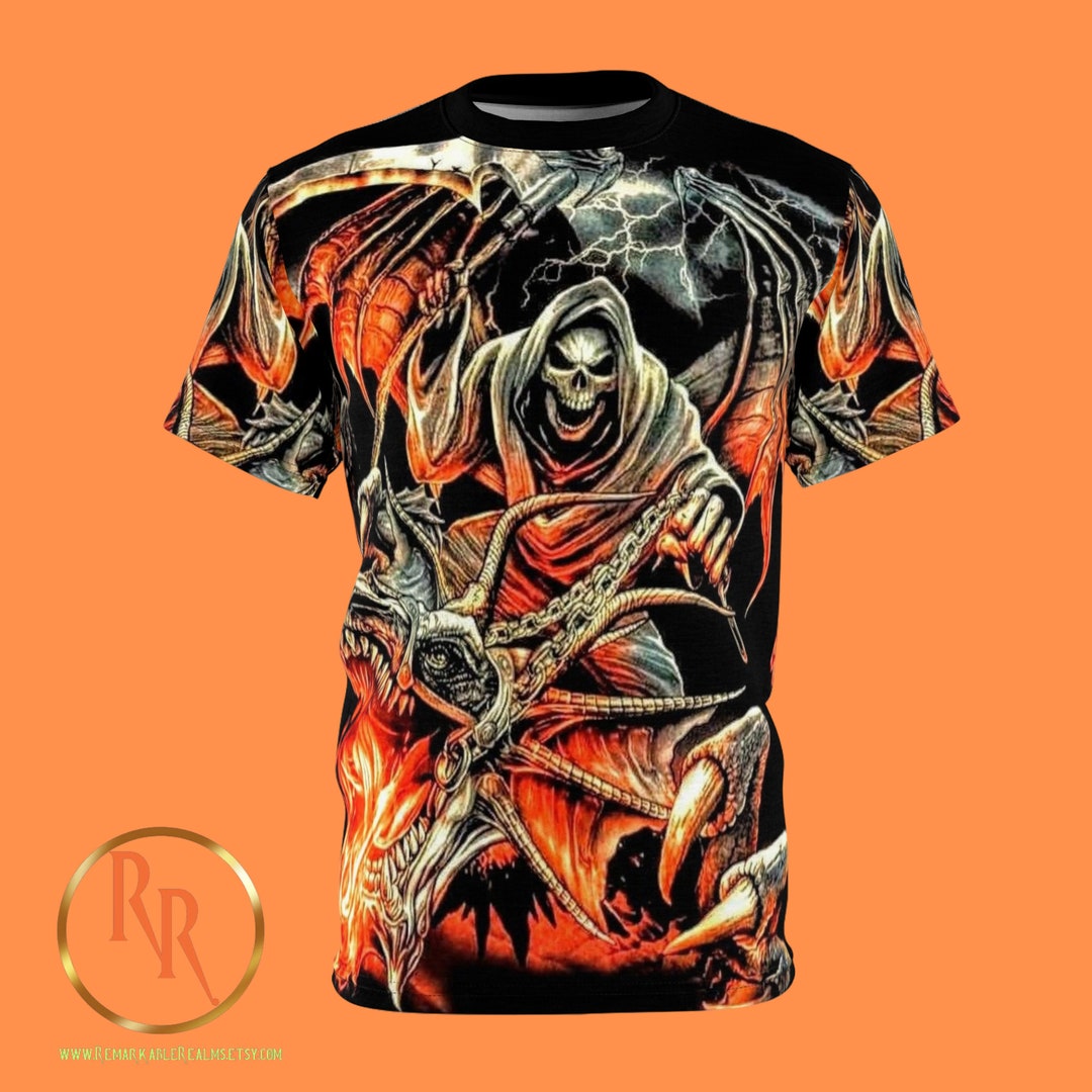 Grim Reaper Dragon All Over Print Tee: Gothic Streetwear Shirt - Etsy