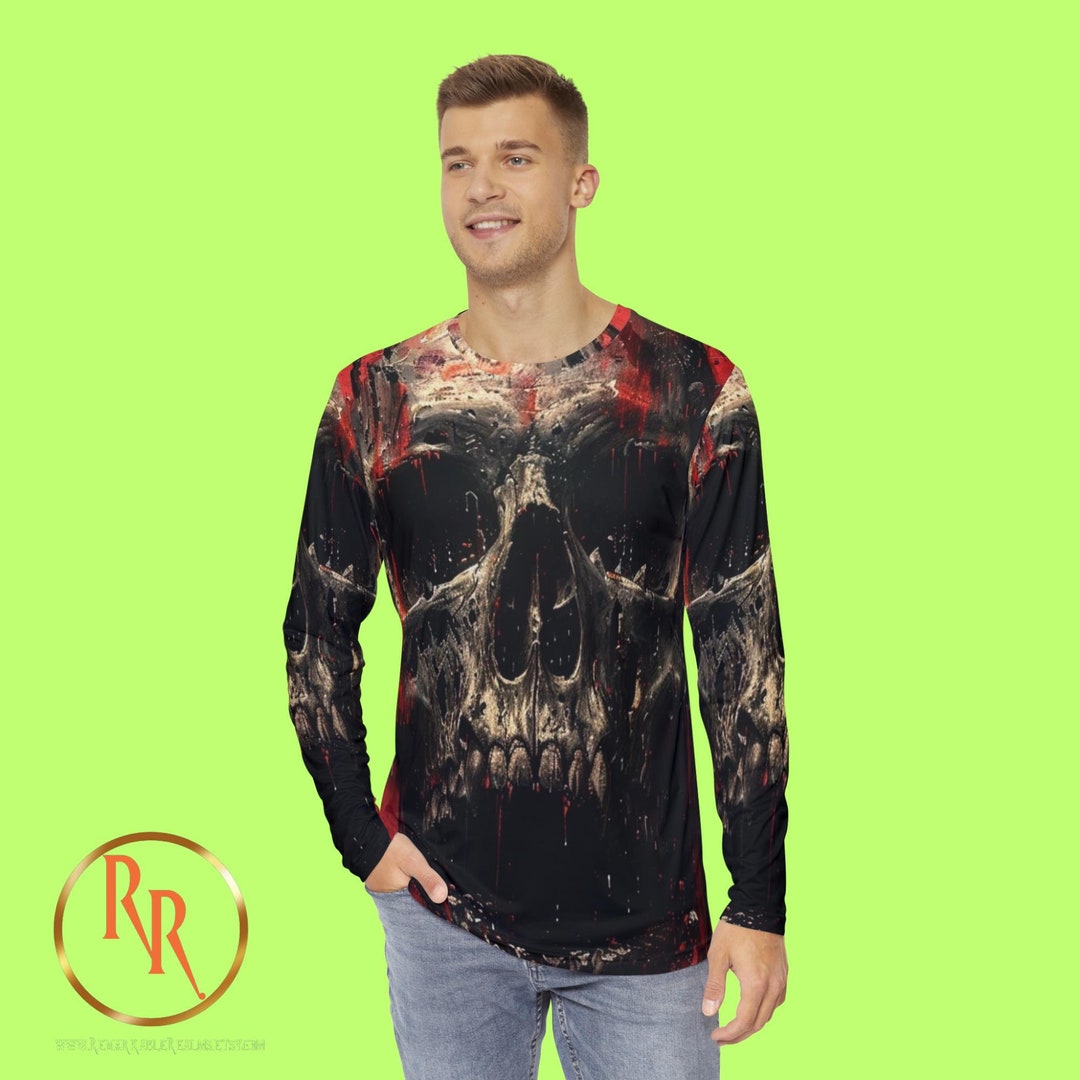 Gothic Skull Long Sleeve All Over Print Polyester Tee Shirt Unique Gift ...
