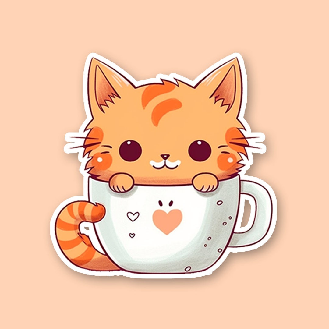 Coffee Cat Sticker / Cat Sticker / Vinyl Sticker / Coffee Sticker V3 - Etsy
