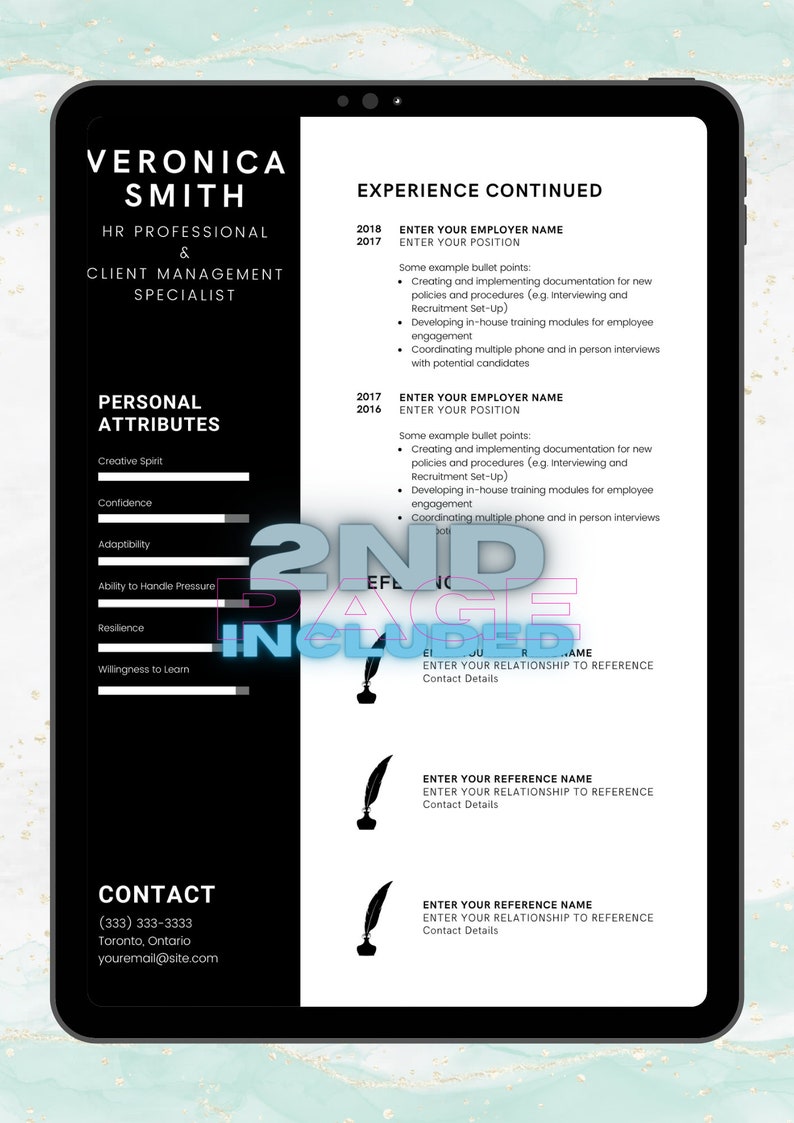 Two Pages Modern and Professional CV / Resume Template With Cover ...