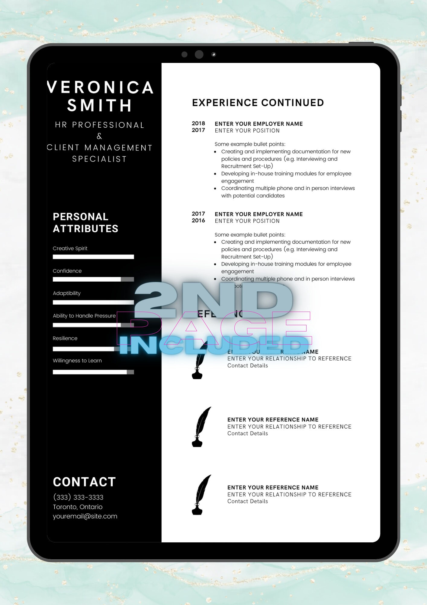 Two Pages Modern and Professional CV / Resume Template With Cover ...