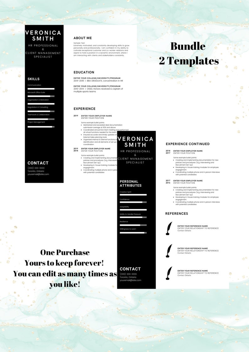 Two Pages Modern and Professional CV / Resume Template With Cover ...