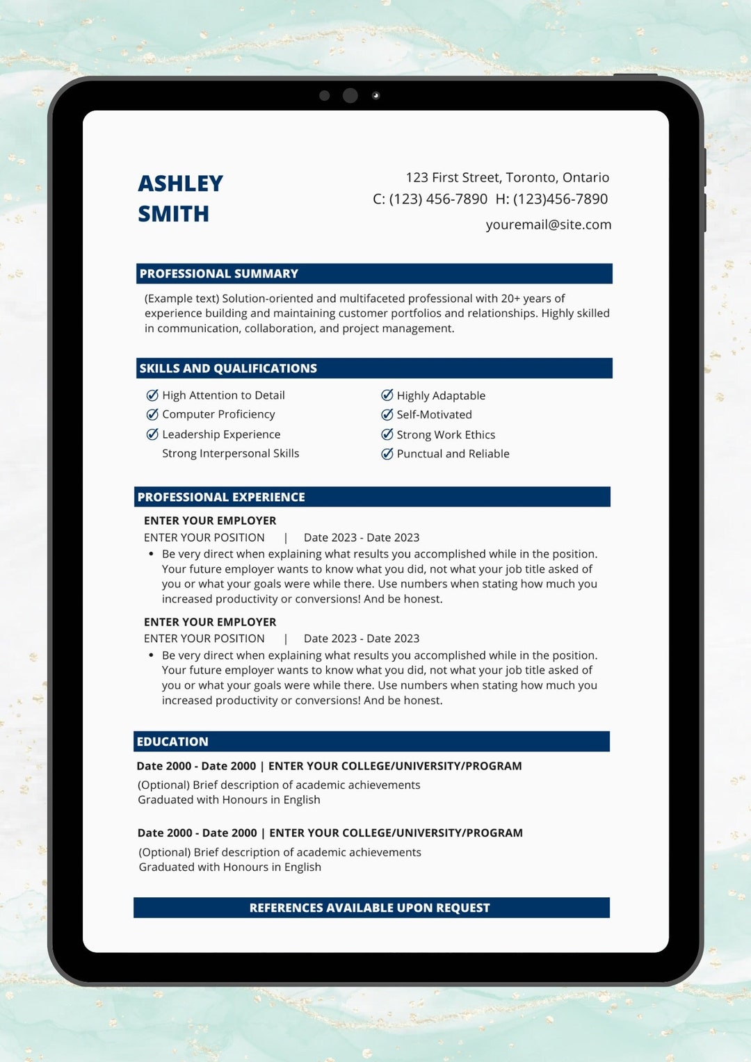 Clean Modern Resume Template CV Template Cover Letter References for MS ...