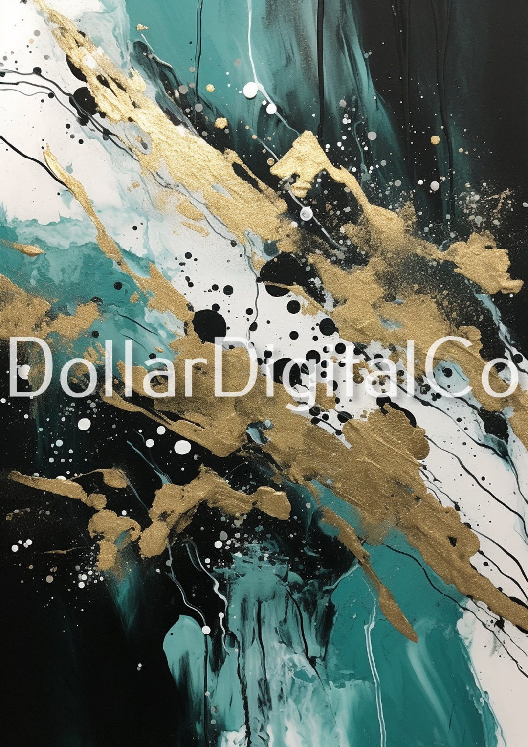 Abstract Teal & Gold Modern Art Digital Download Striking Decor for ...