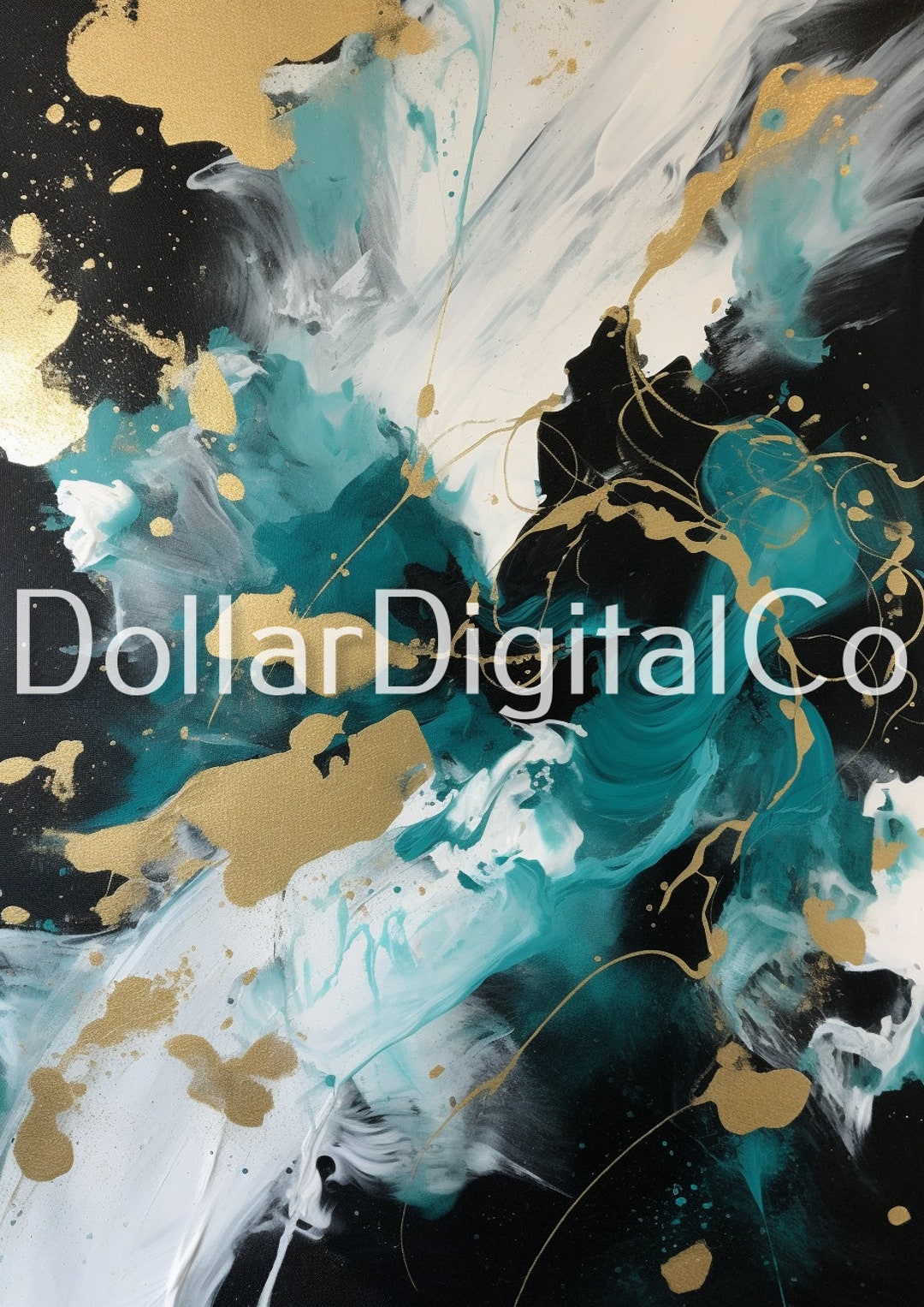 Abstract Teal & Gold Modern Art Digital Download Striking Decor for ...