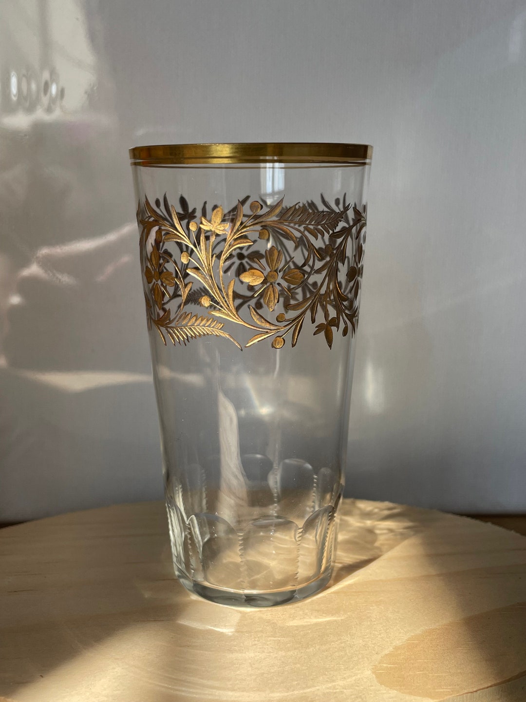 Crystal Glass With Gold Rim Floral Design - Etsy