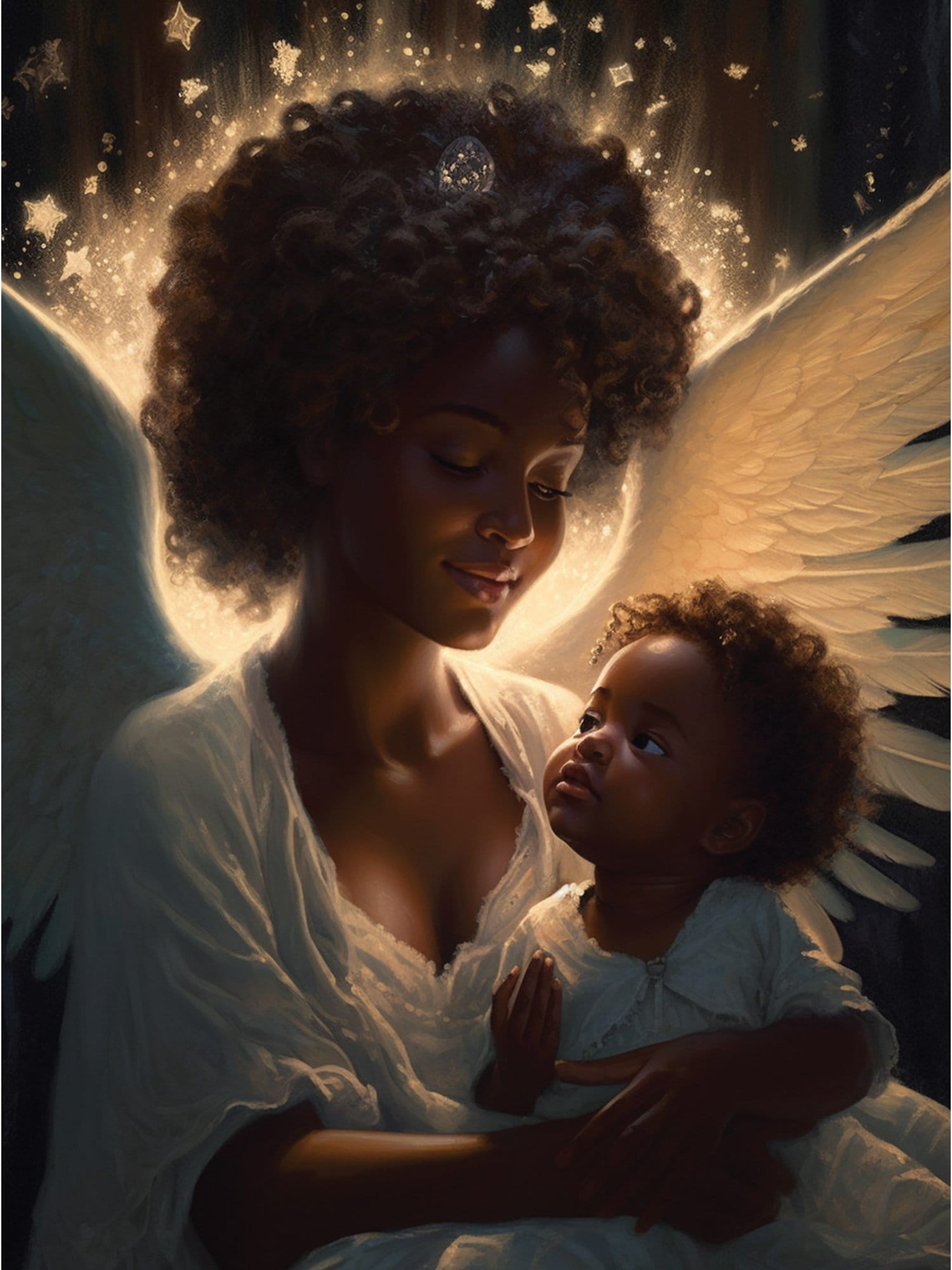 Guardian Angel Watching Over Baby - Digital Art Print, Guardian Angel ...