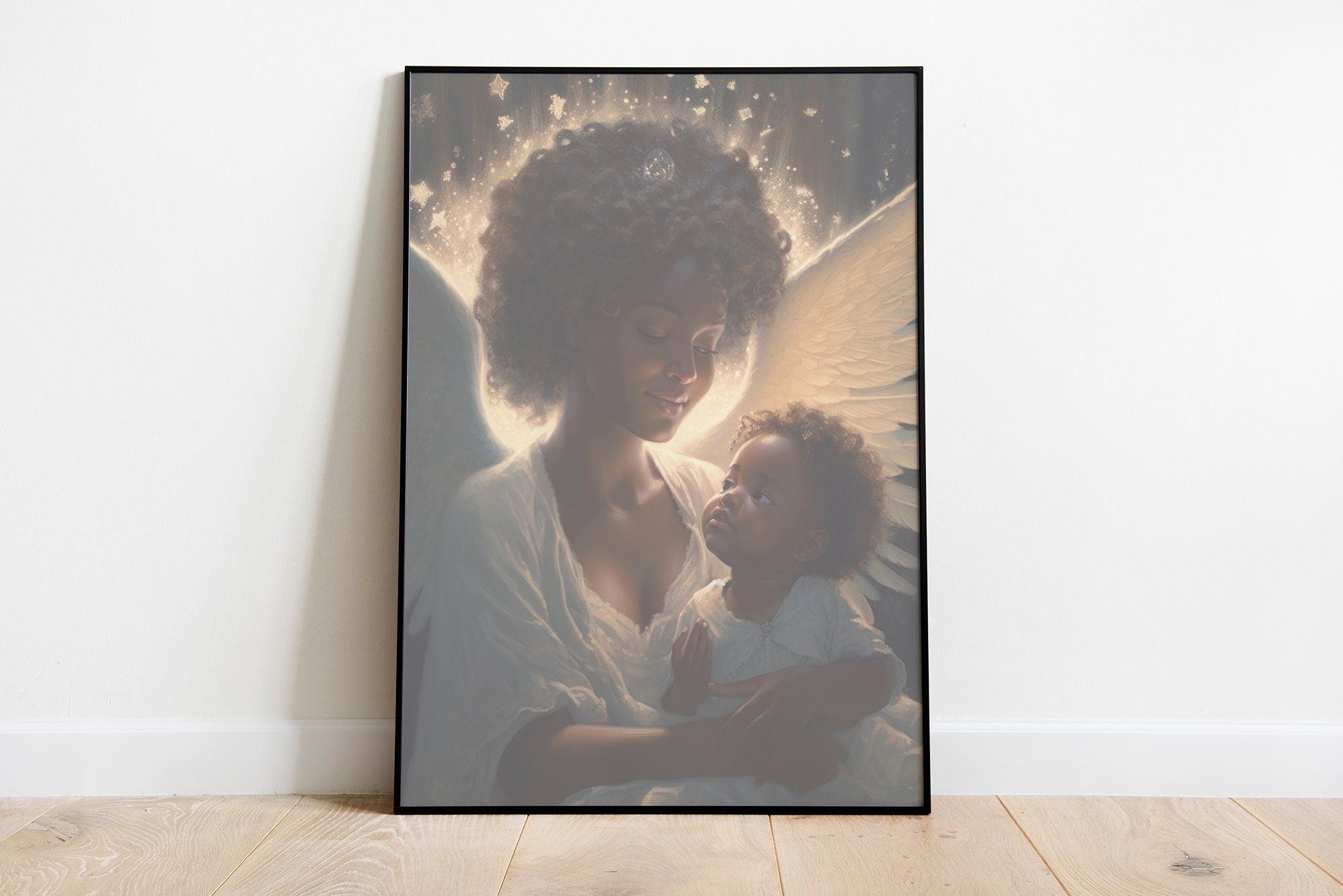 Guardian Angel Watching Over Baby - Digital Art Print, Guardian Angel ...