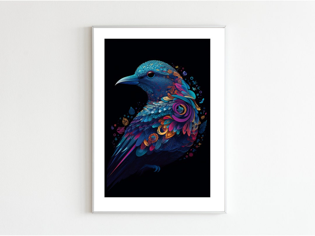 Abstract Blue Bird Poster, Digital Art, Wall Art, Modern Interior ...