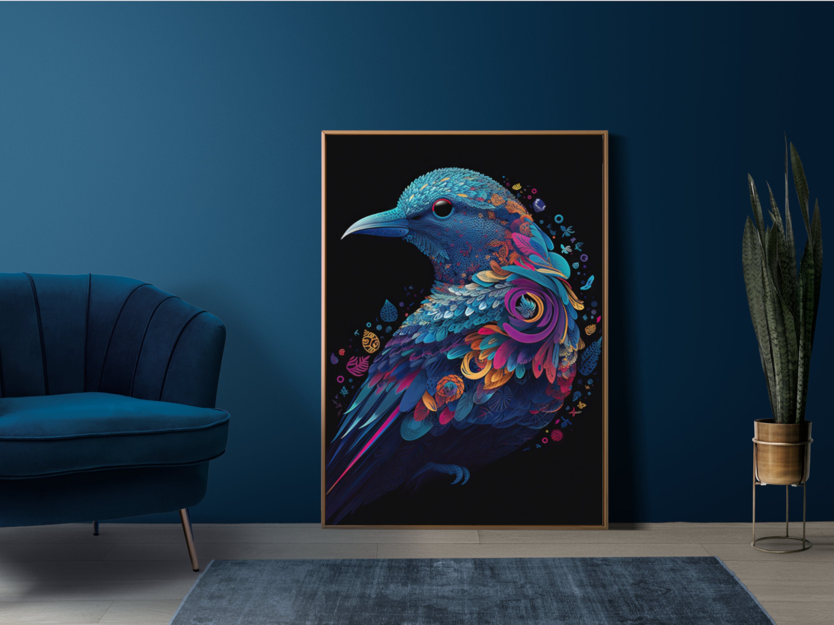 Abstract Blue Bird Poster, Digital Art, Wall Art, Modern Interior ...
