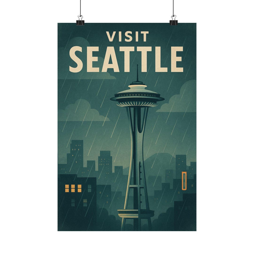 Seattle Skyline Vertical Poster, Vintage Travel Art - Etsy