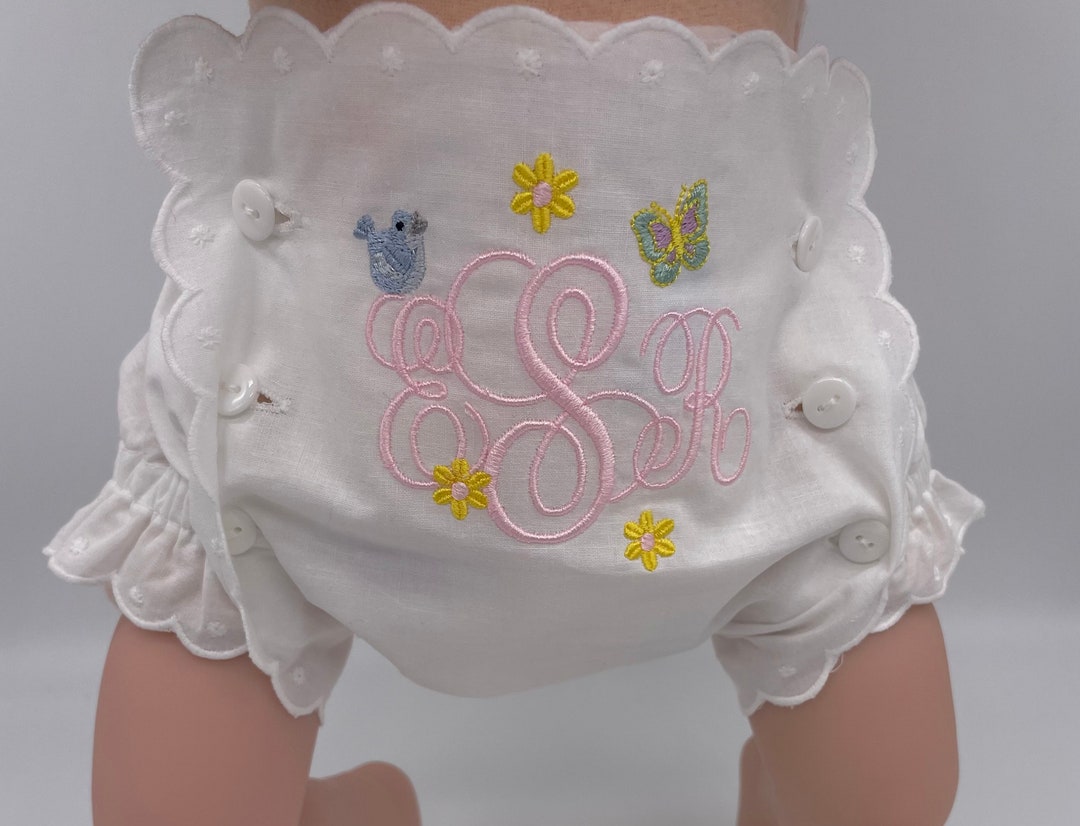 Embroidered Button Front Scallop Edge Bloomers, Diaper Covers, Baby ...