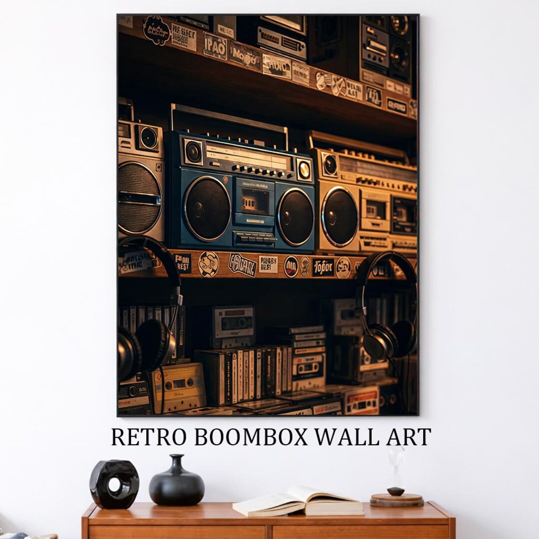 Retro Boombox Wall Art, Vintage Audio Poster, Cassette Tape Print ...