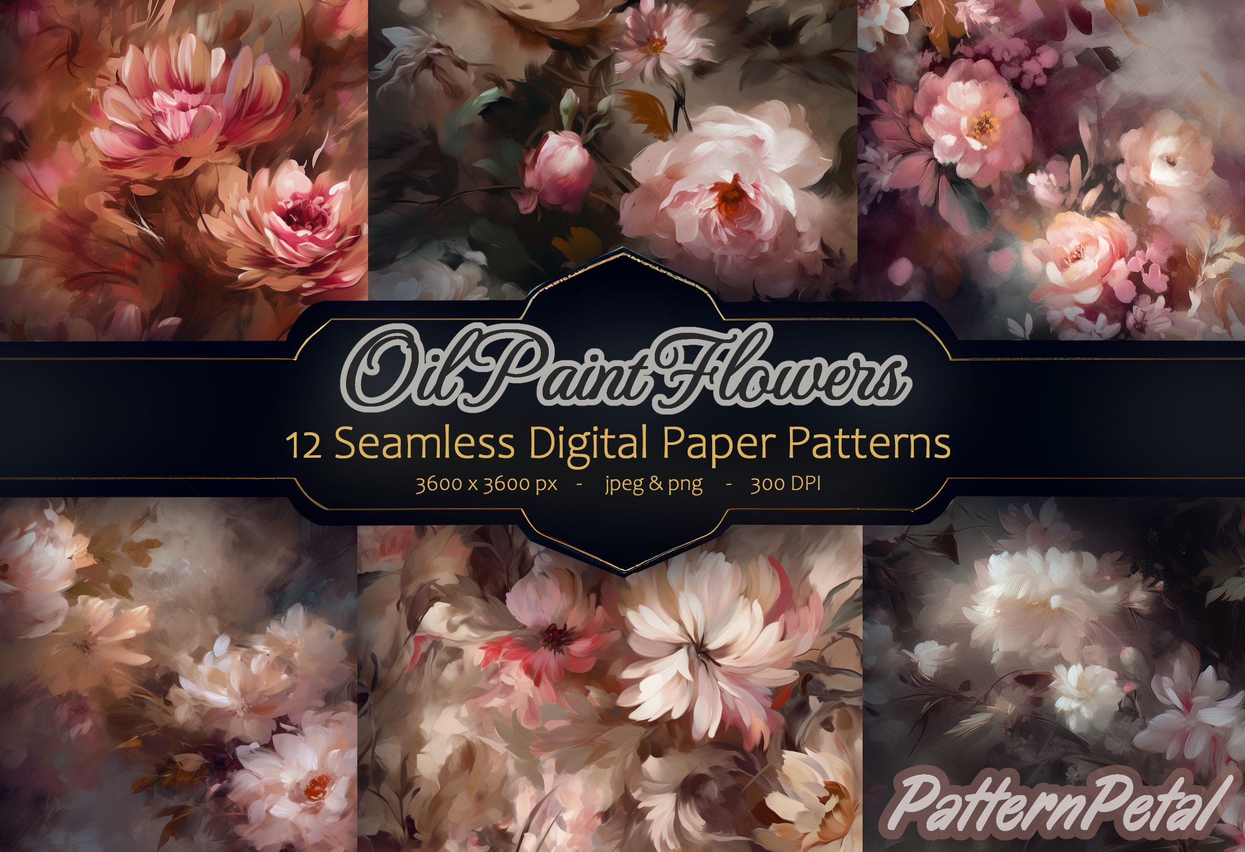 Oil Paint Flowers Floral Digital Paper Seamless Repeating Pattern 12 ...