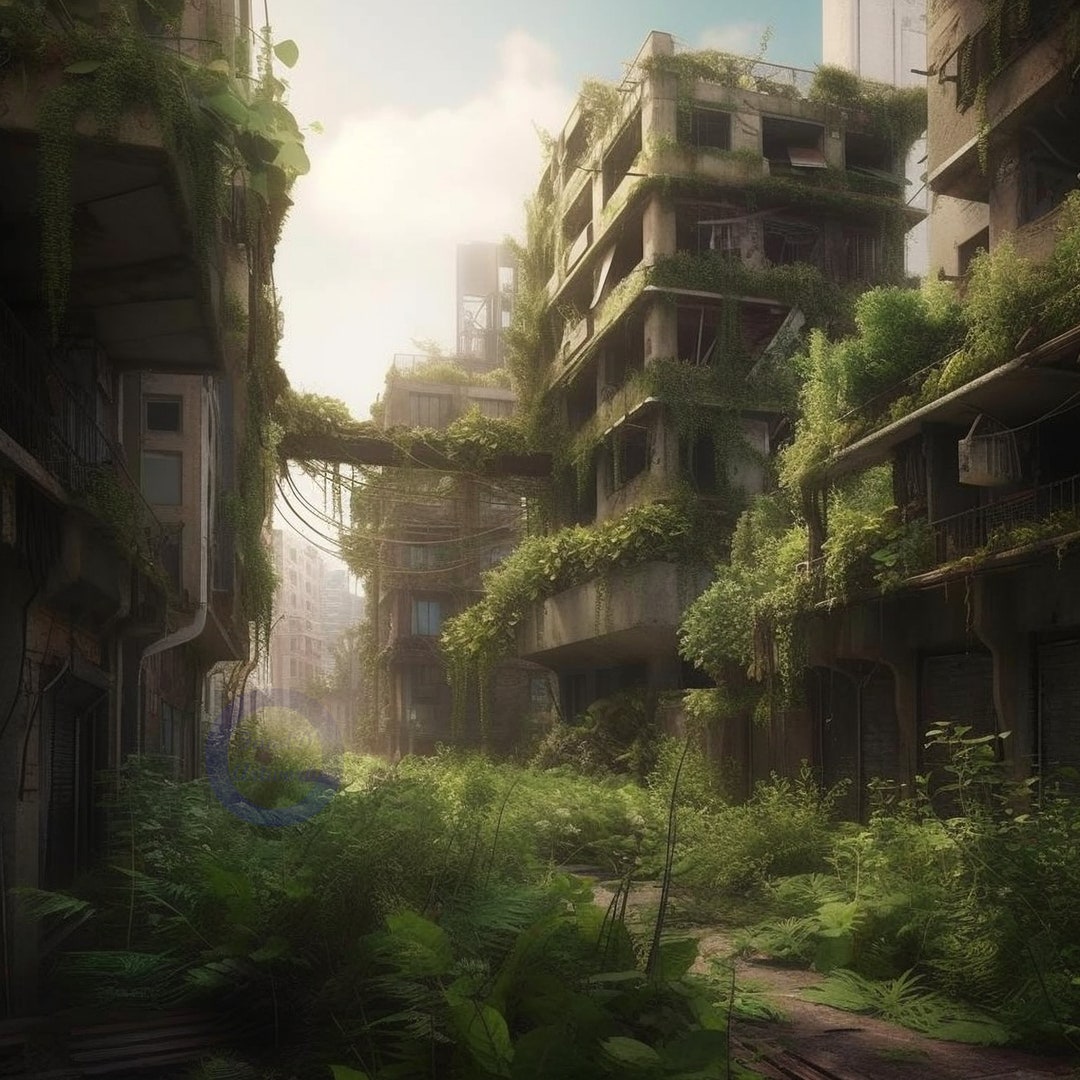 City Abandoned, Overgrown Futuristic Landscape, Digital Print, Surreal ...