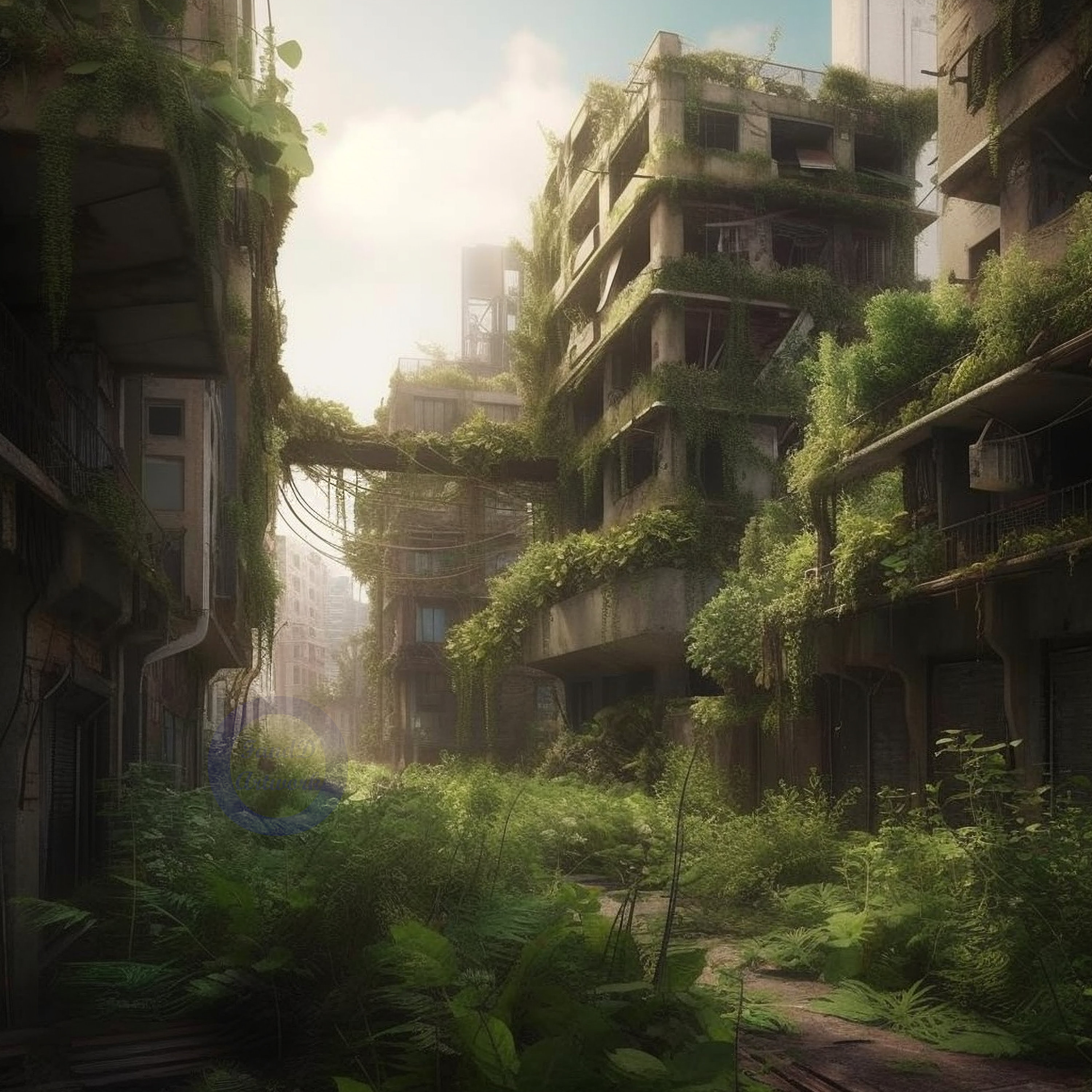 City Abandoned, Overgrown Futuristic Landscape, Digital Print, Surreal ...