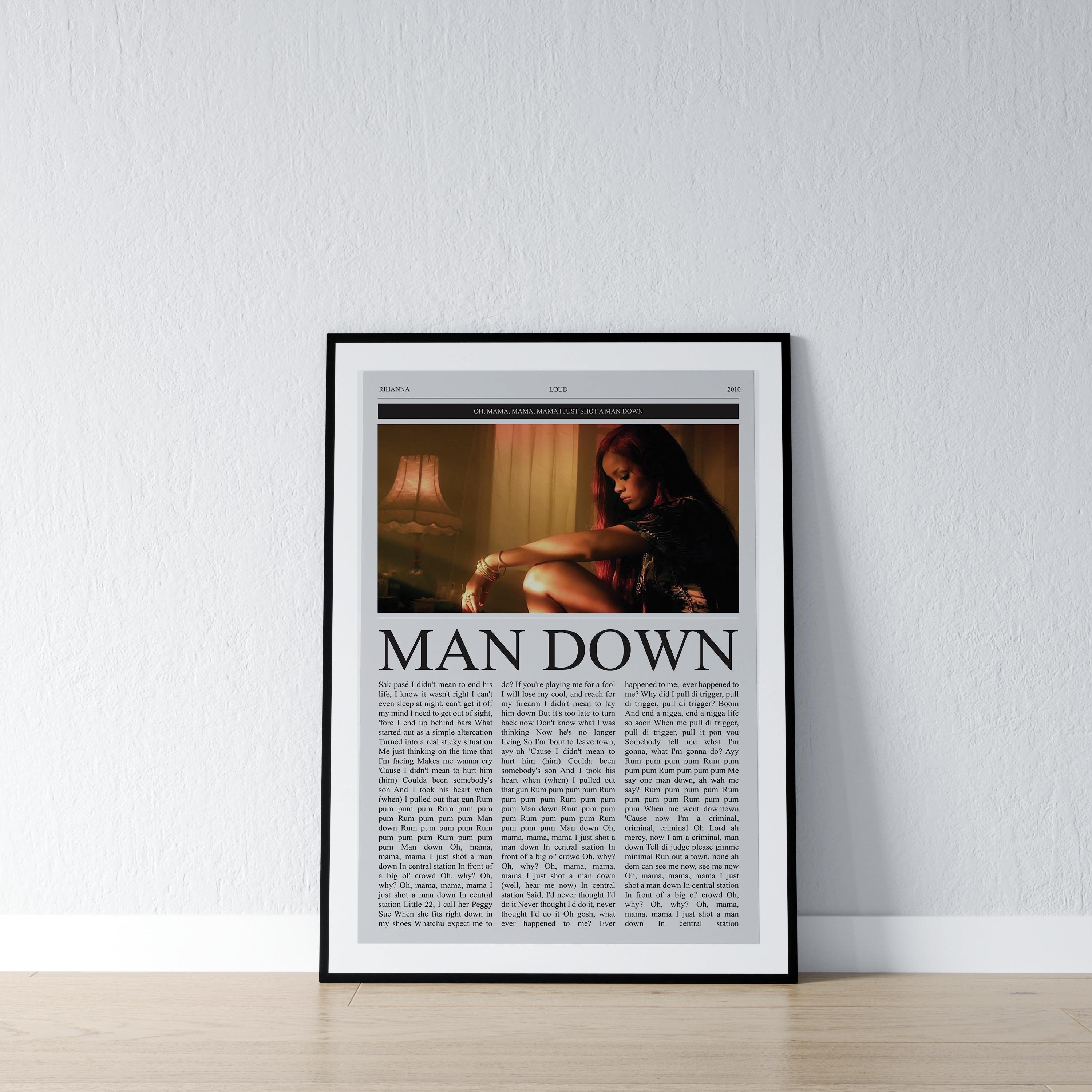 Man Down Poster, Retro Newspaper Poster, Song Lyric Art, Rihanna Poster ...